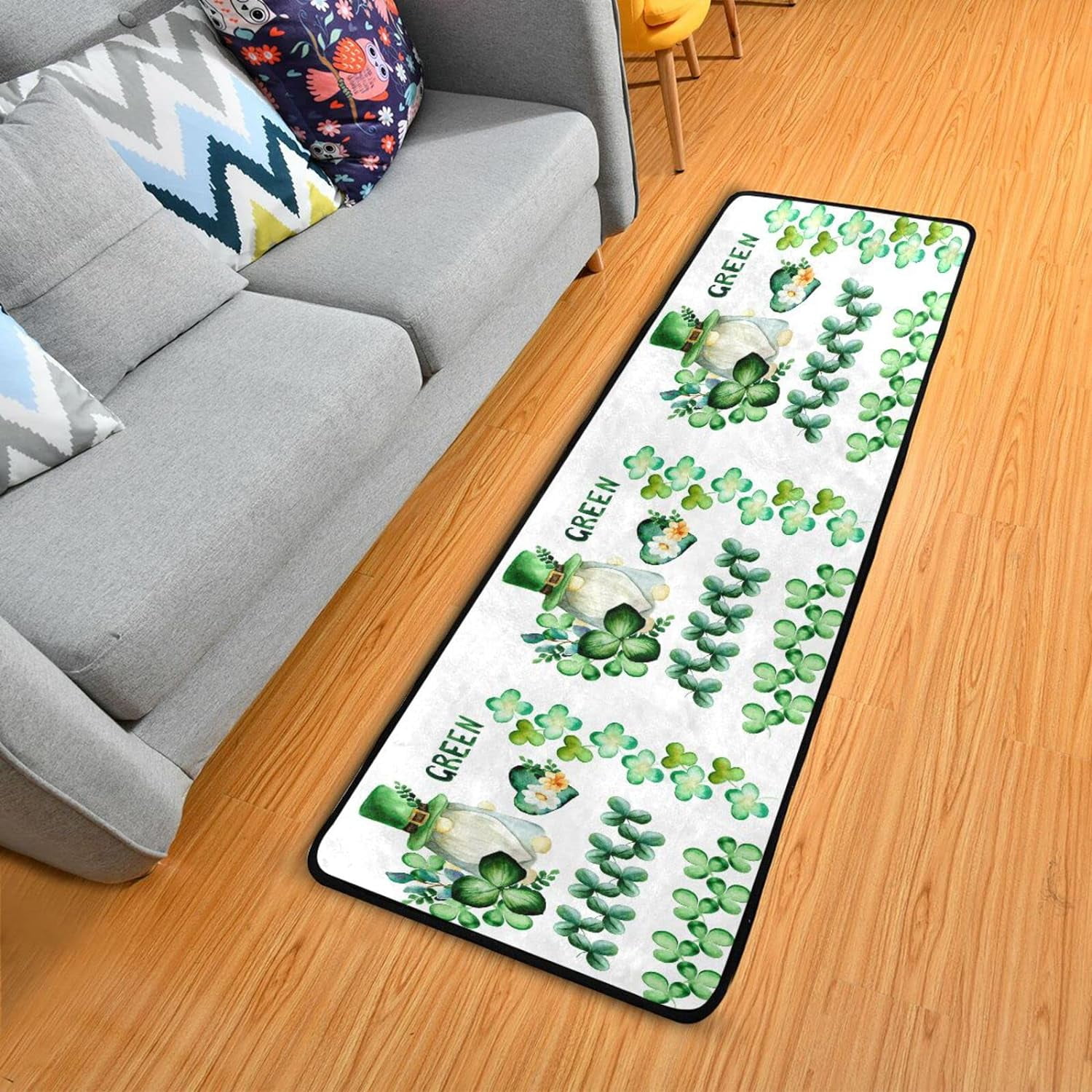 Dreamtimes Green Watercolor Shamrock Hallway Runner Rug 2'x6' Kitchen ...