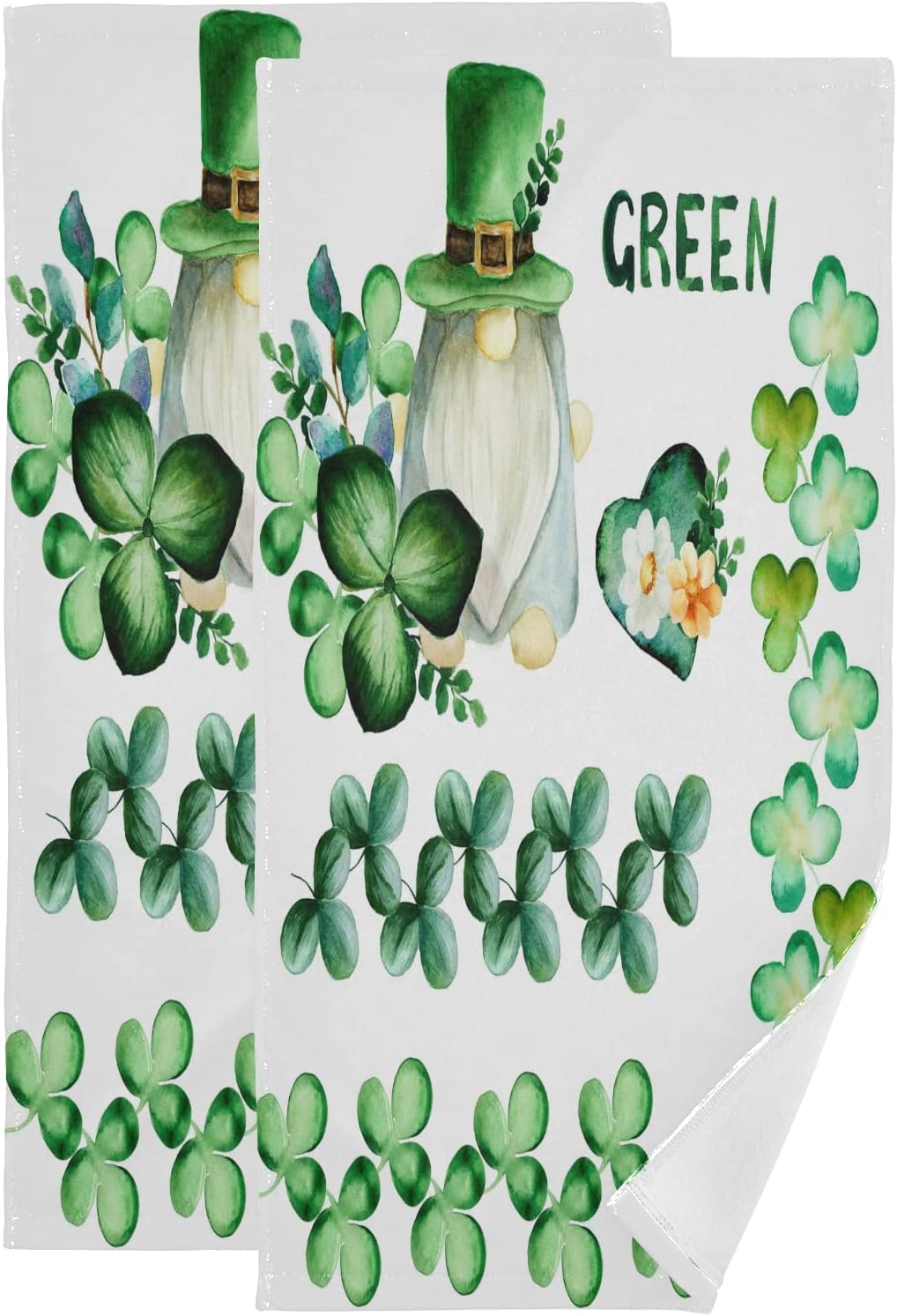 Dreamtimes Green Watercolor Shamrock Hand Towels 2 PCS, Ultra Soft and Highly Absorbent, Irish ...