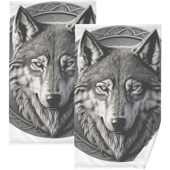 Dreamtimes Grey Wolf Portrait Bathroom Towels 2 Pieces 16×28 inches ...