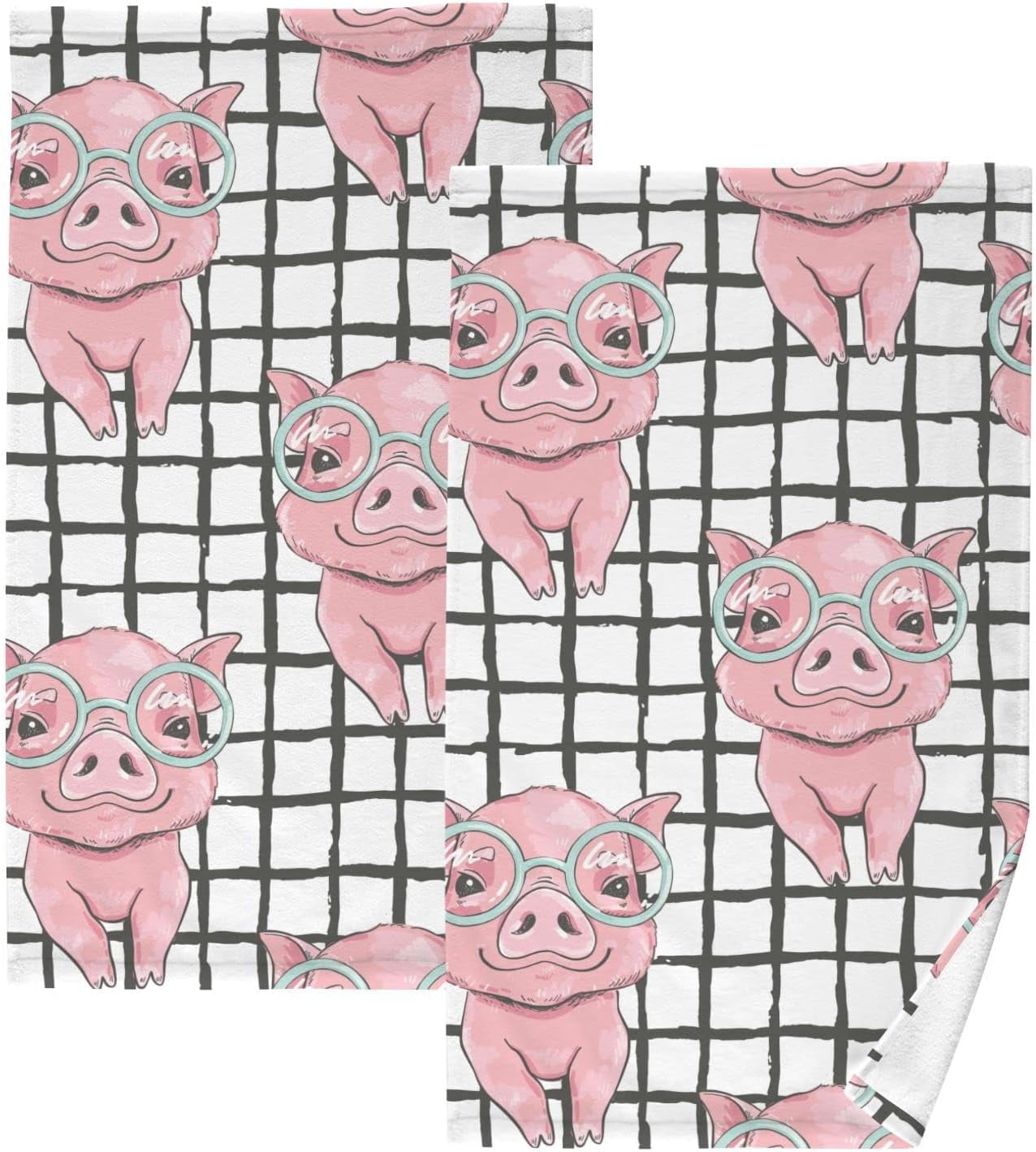 Dreamtimes Grid Pigs Hand Towels 2 PCS, Cotton Bath Towel for Drying ...