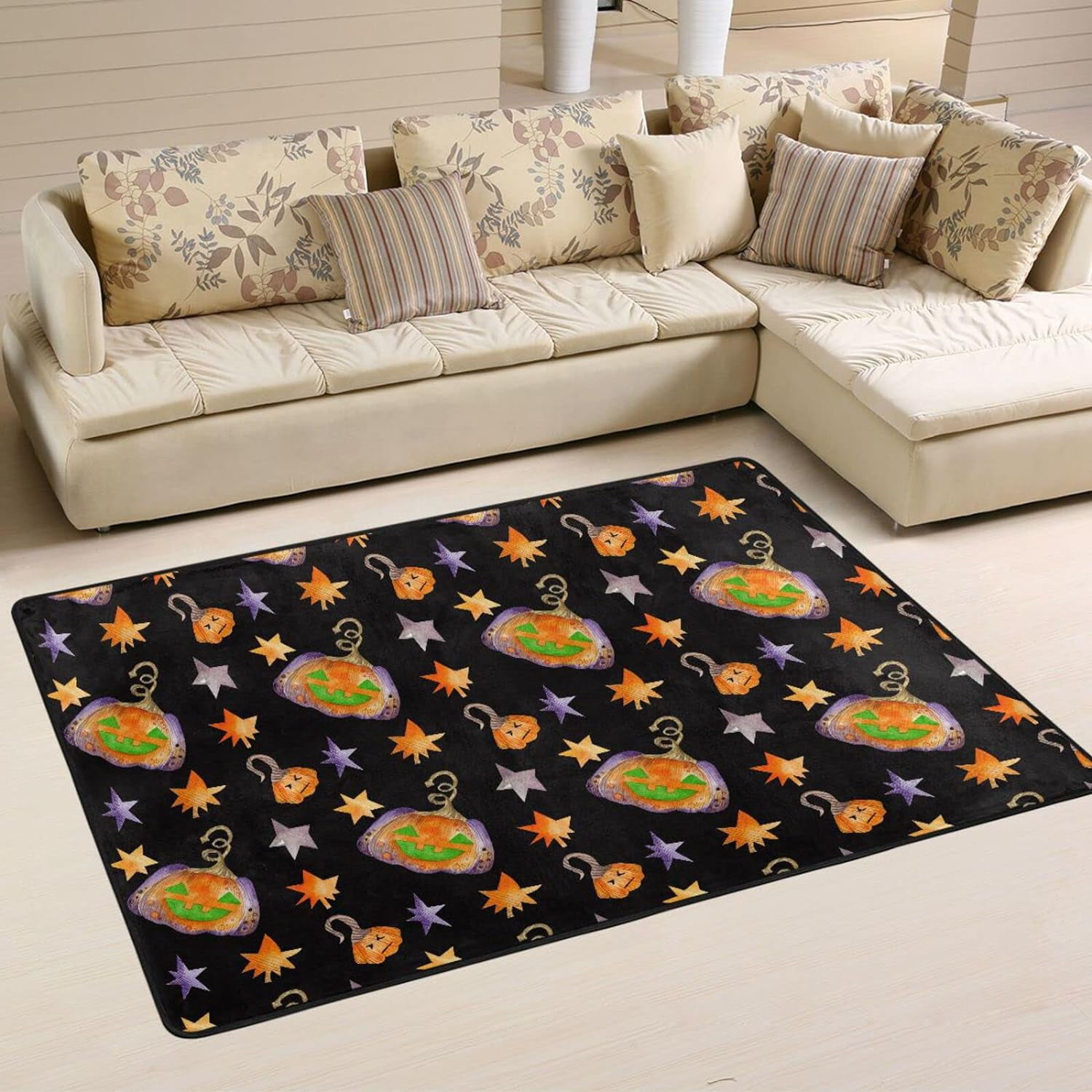 Dreamtimes Halloween Magic Pumpkin Area Rug 72x48in Jack-O'Lantern ...