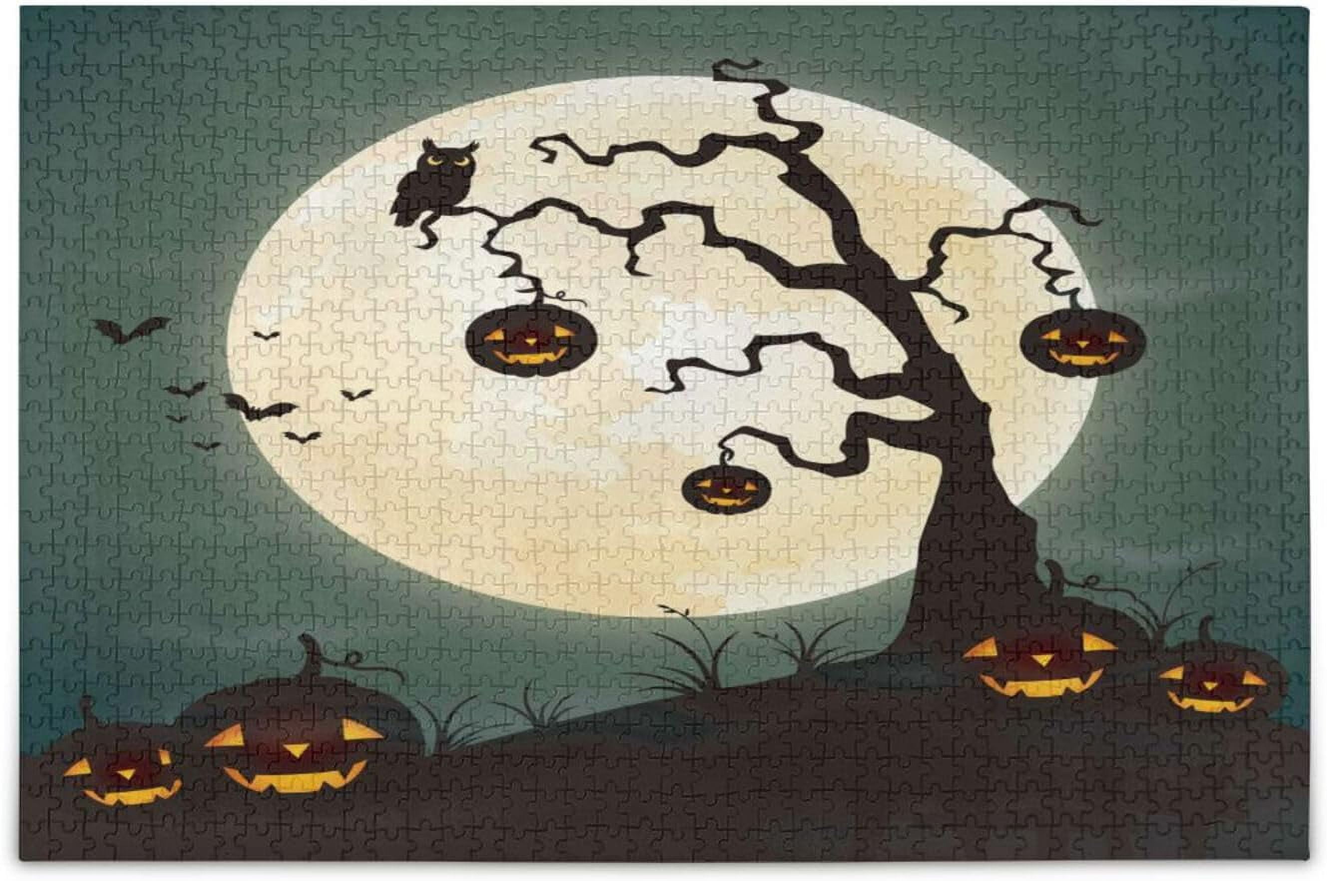 Dreamtimes Halloween Moon Bat Pumpkins Jigsaw Puzzle 500 Pieces,Wooden ...