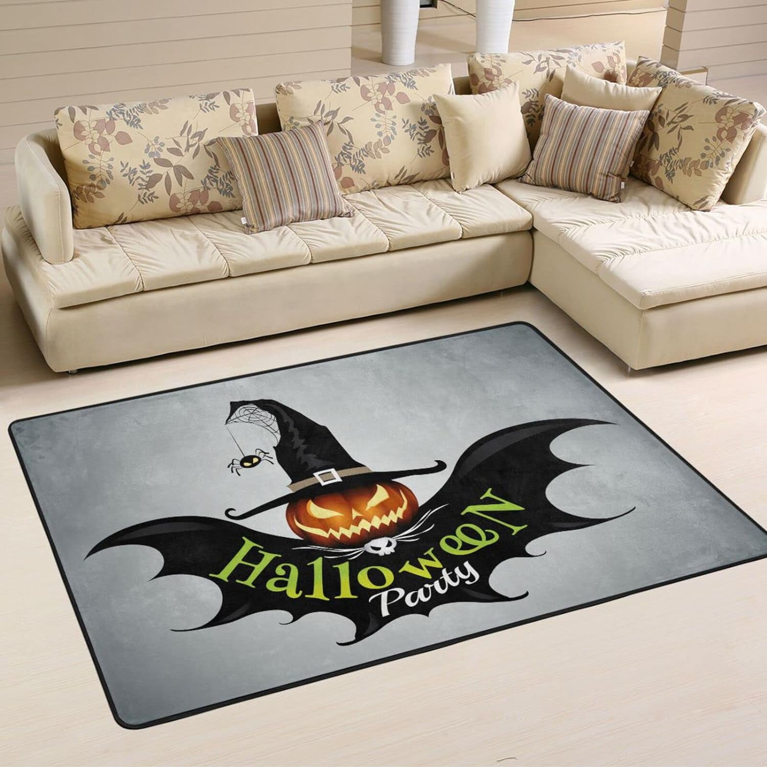 Dreamtimes Halloween Party Bat Area Rug 72x48in Jack-o-Lantern Spider ...