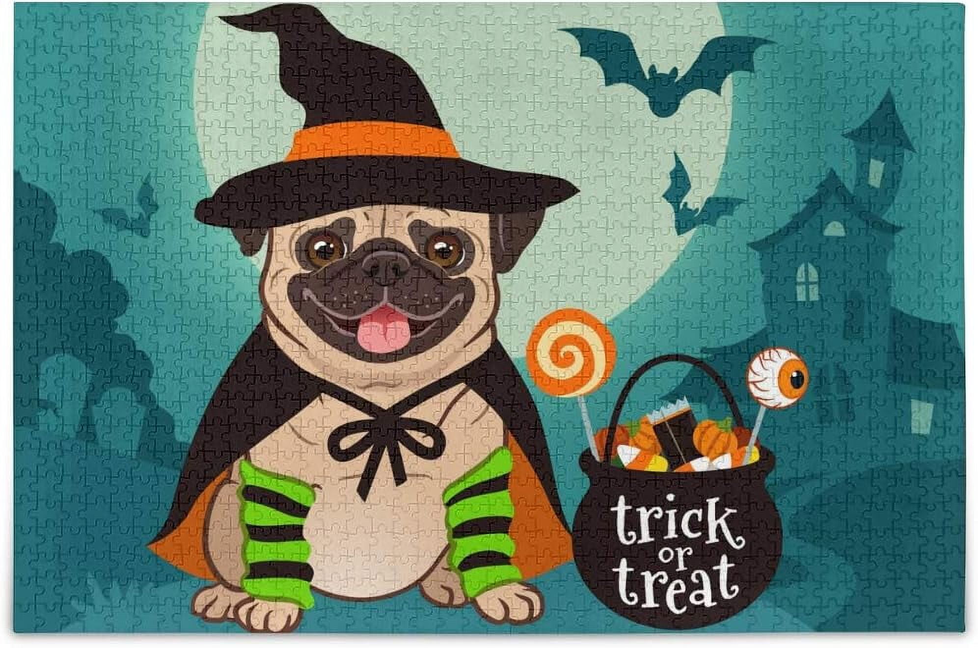 Dreamtimes Halloween Pug Dog Witch in Hat Bat Full Moon Trick Or Treat ...