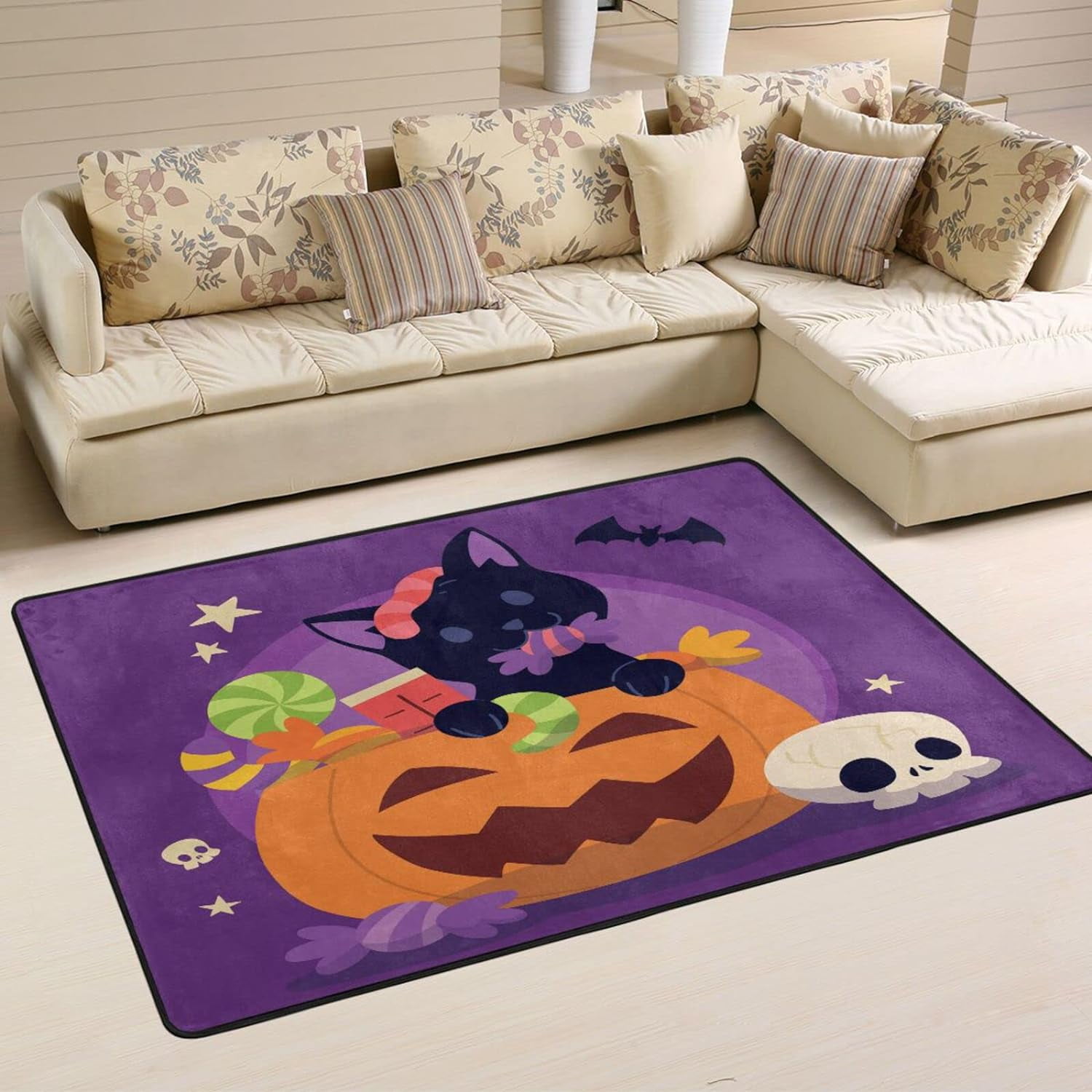 Dreamtimes Halloween Pumpkin Candies Non-Slip Area Rug 36"x24", Cat ...