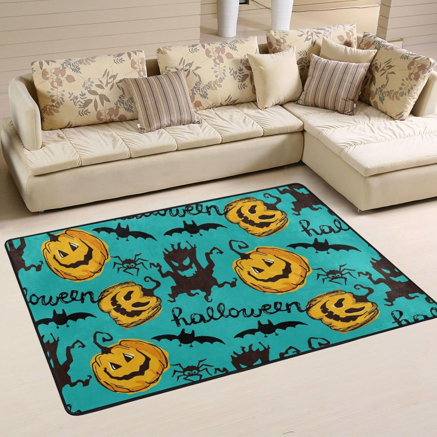 Dreamtimes Halloween Pumpkins Ghost Area Rug 72x48in Jack-o-Lantern Non ...