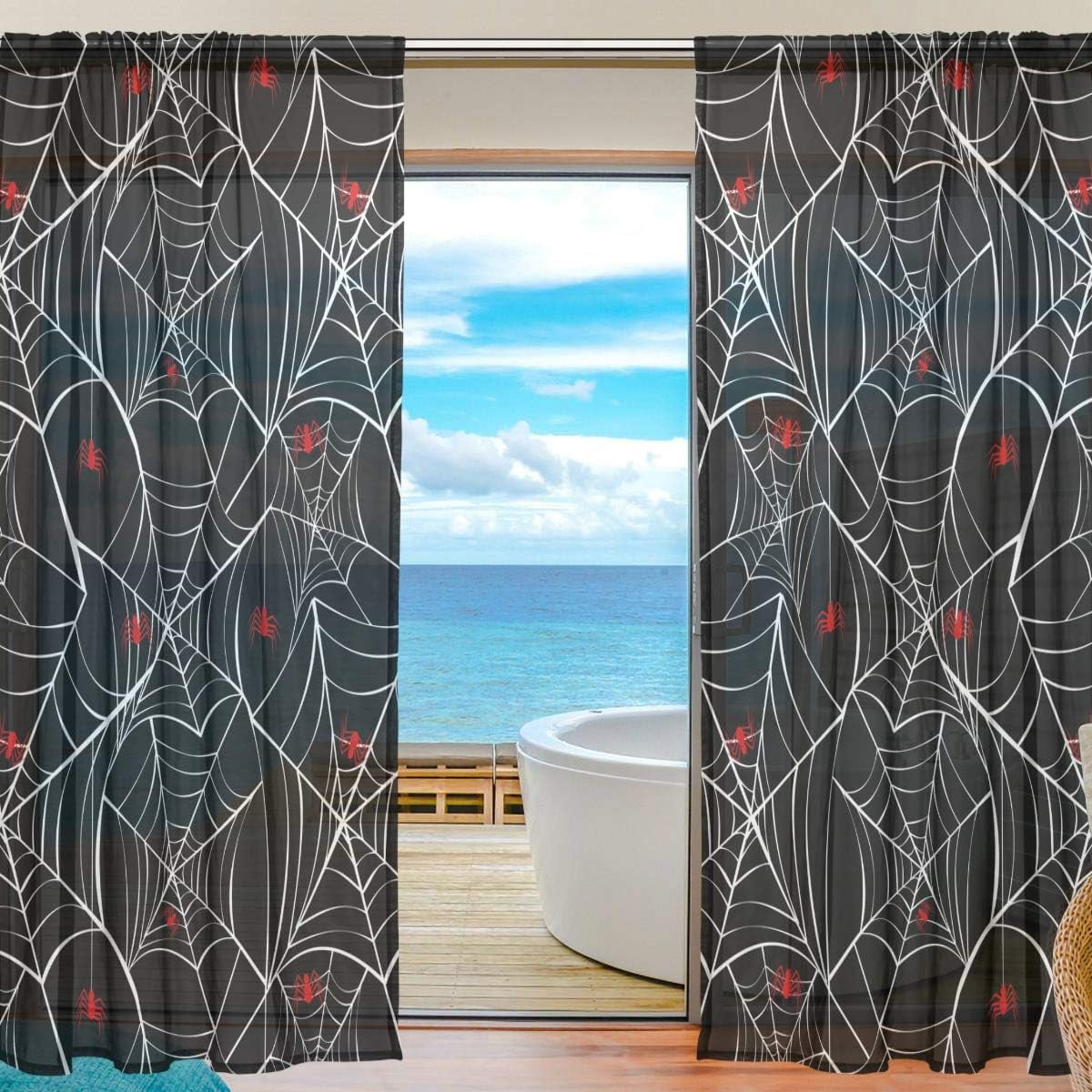 Dreamtimes Halloween Red Spider Web Sheer Gauze Door Curtain Window ...