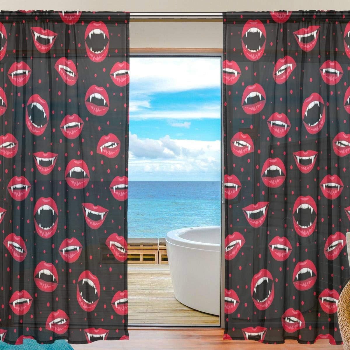 Dreamtimes Halloween Red Vampire Lips Sheer Gauze Door Curtain Window ...