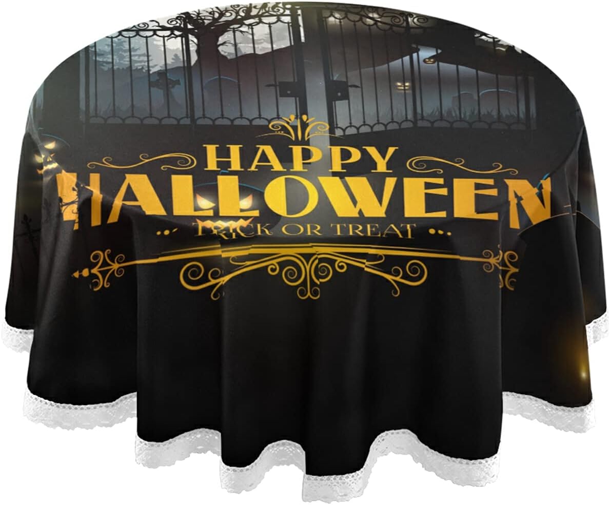 Dreamtimes Halloween Tablecloth 60",Scary Old Cemetery and Farm at ...