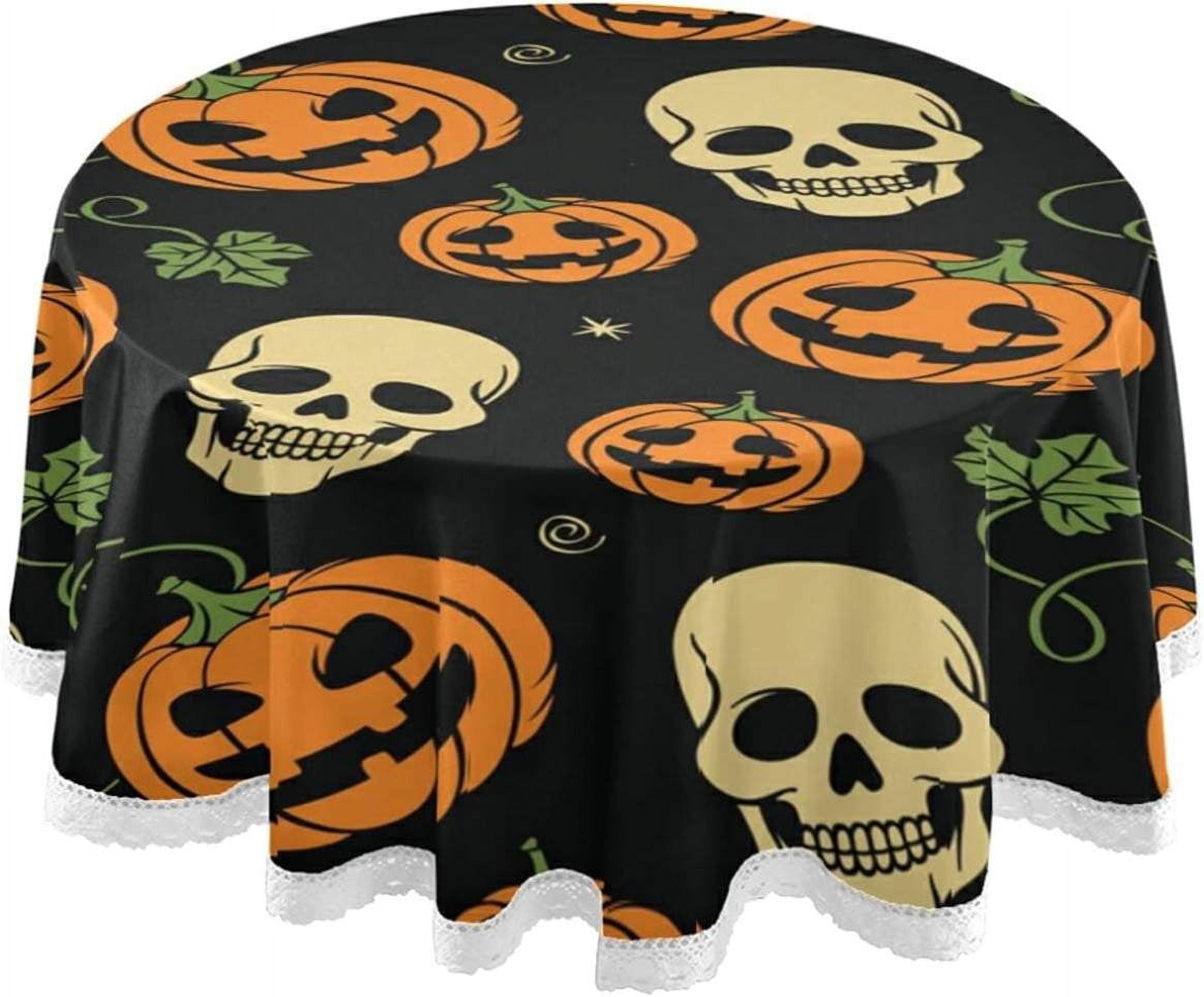 Dreamtimes Halloween Tablecloth 60 in,Pumpkin and Skull Party Lace ...