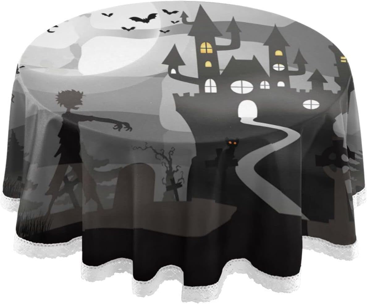 Dreamtimes Halloween Tree Moon Ghost Round Tablecloth 60", Table Cover ...