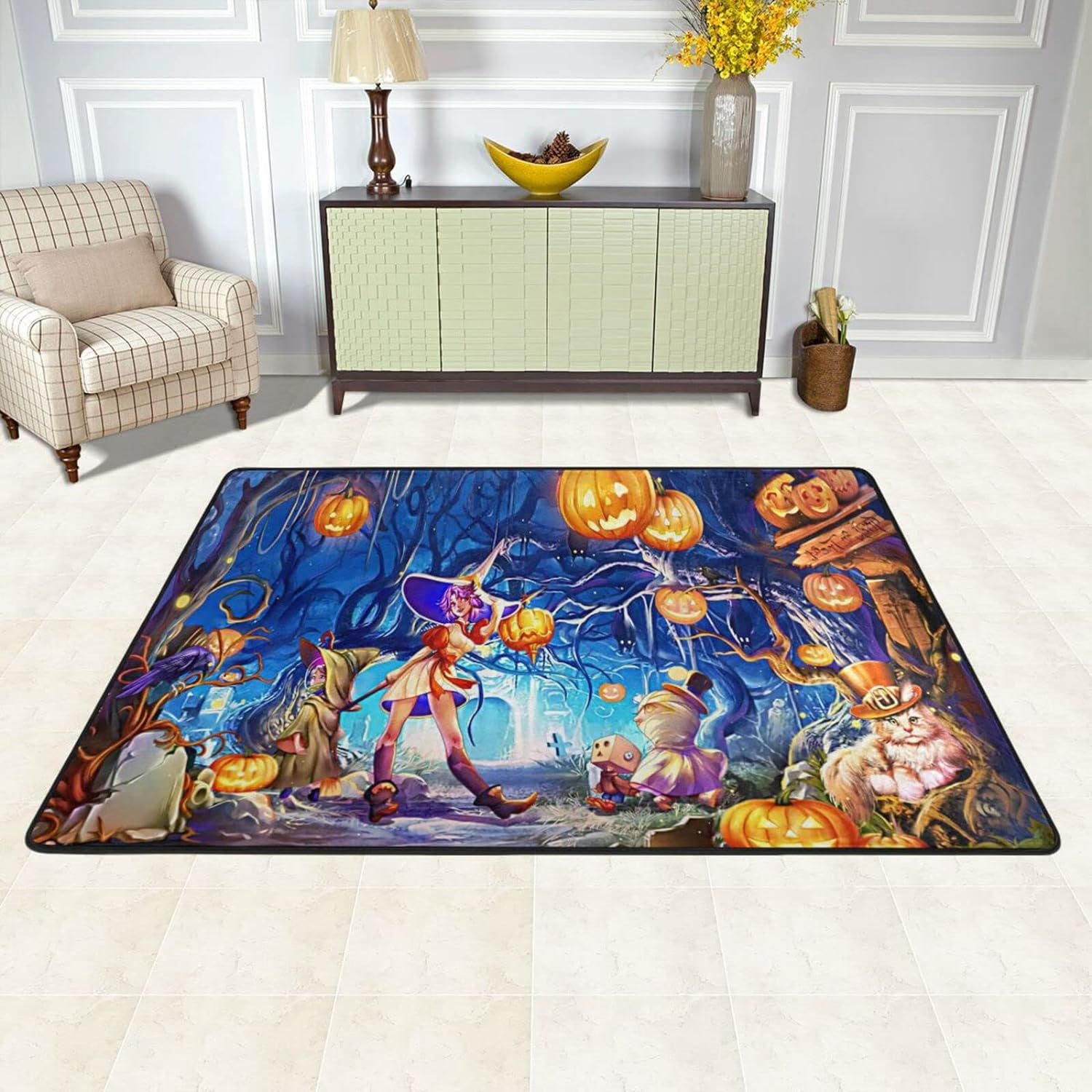 Dreamtimes Halloween Witch Pumpkin Area Rug 72x48in Autumn Forest Non ...