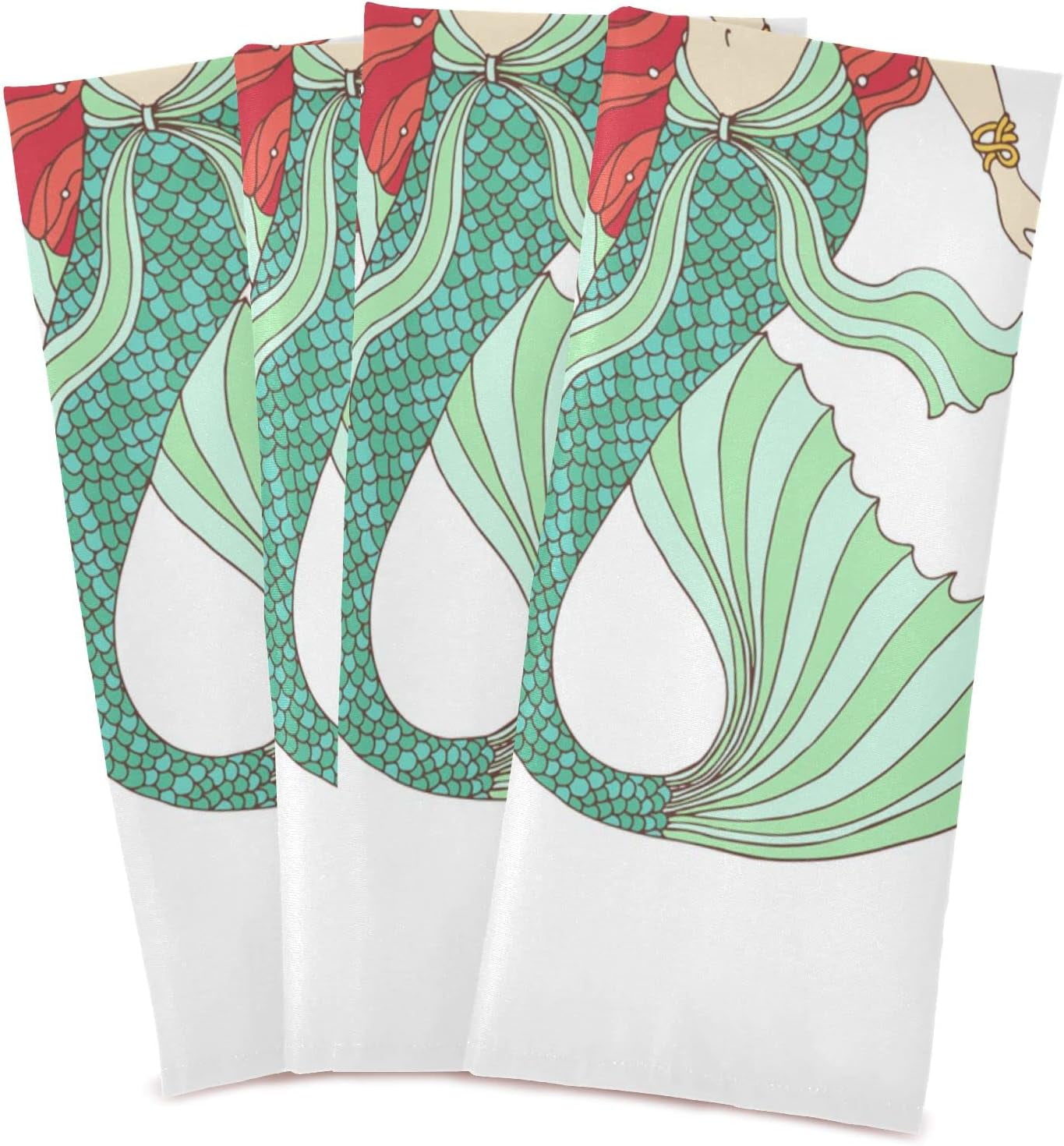 Dreamtimes Hand Drawn Mermaid Fish Kitchen Towels Set of 4 Dishcloths Hand Towels Tea Towels ...