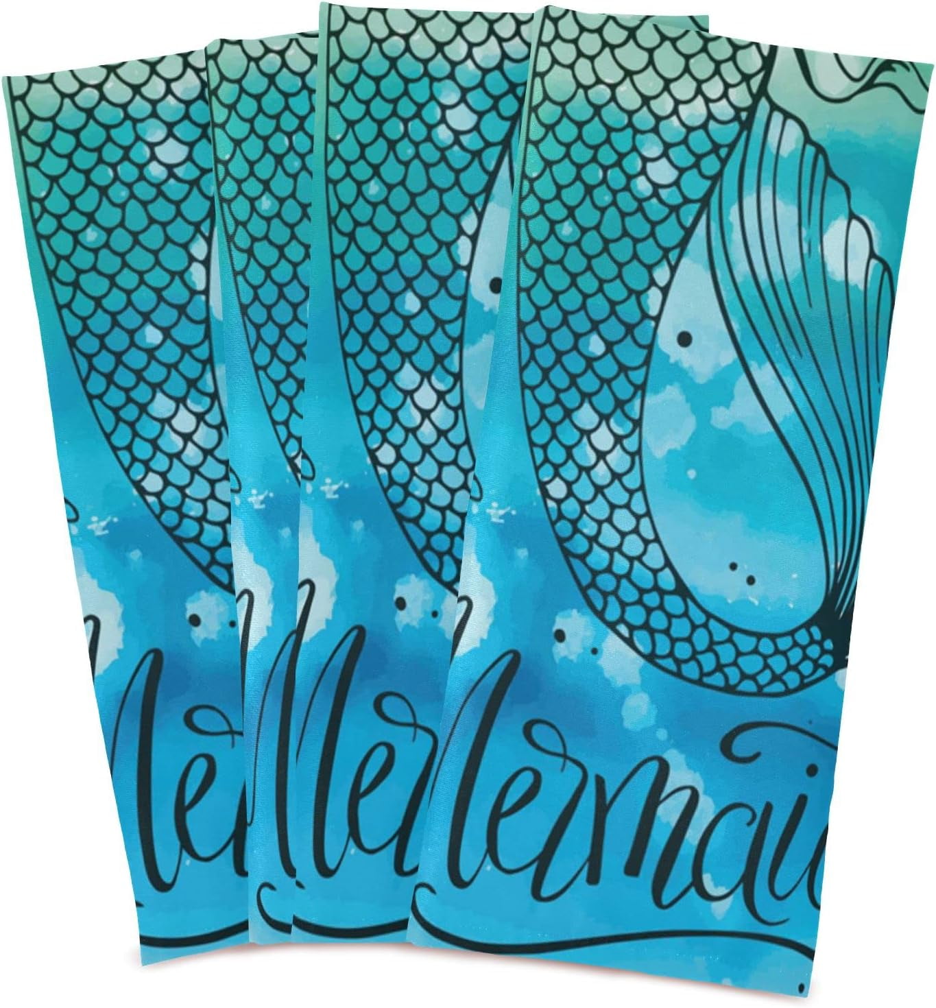 Dreamtimes Hand Drawn Mermaid Starfish Kitchen Towels Set of 4 ...