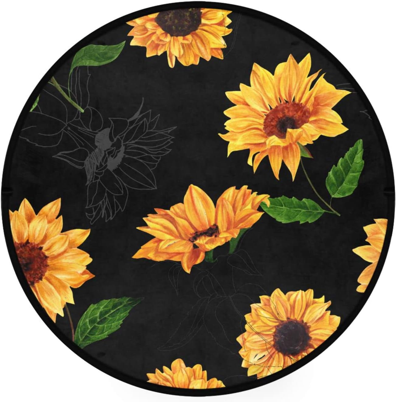 Dreamtimes Hand-Drawn Yellow Sunflowers Round Area Rug 3Ft Small Round ...