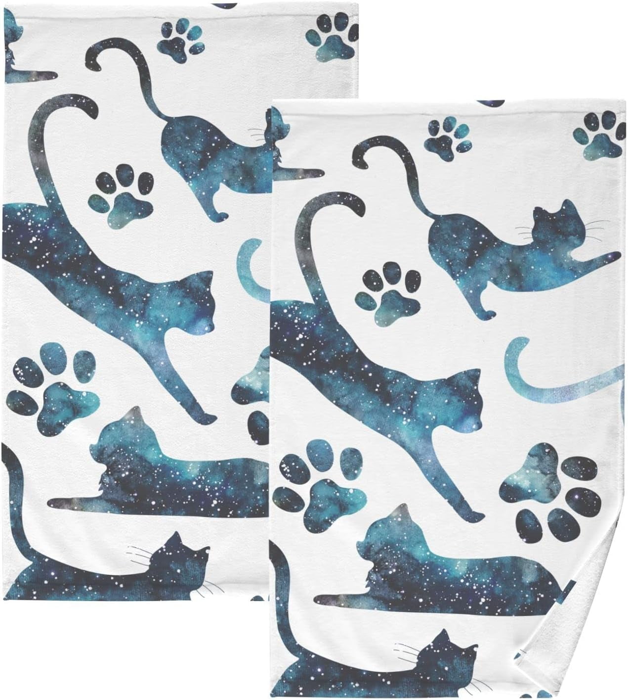 Dreamtimes Hand Towels Silhouette Cats Blue 2 PCS, Cotton Bath Towels ...