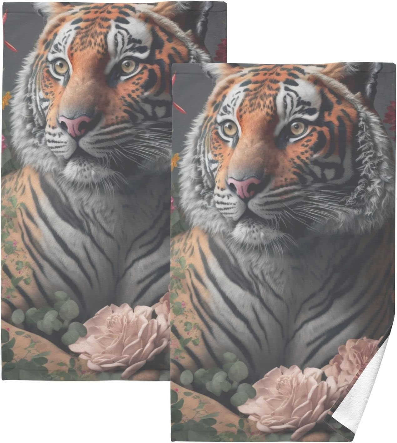 Dreamtimes Hand Towels Tiger in Flowers 2 PCS, Cotton Bath Towel Drying ...