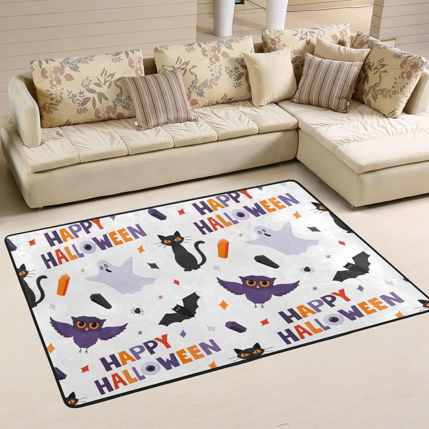 Dreamtimes Happy Halloween Owls Cat Non-Slip Area Rug 72"x48", Cartoon ...
