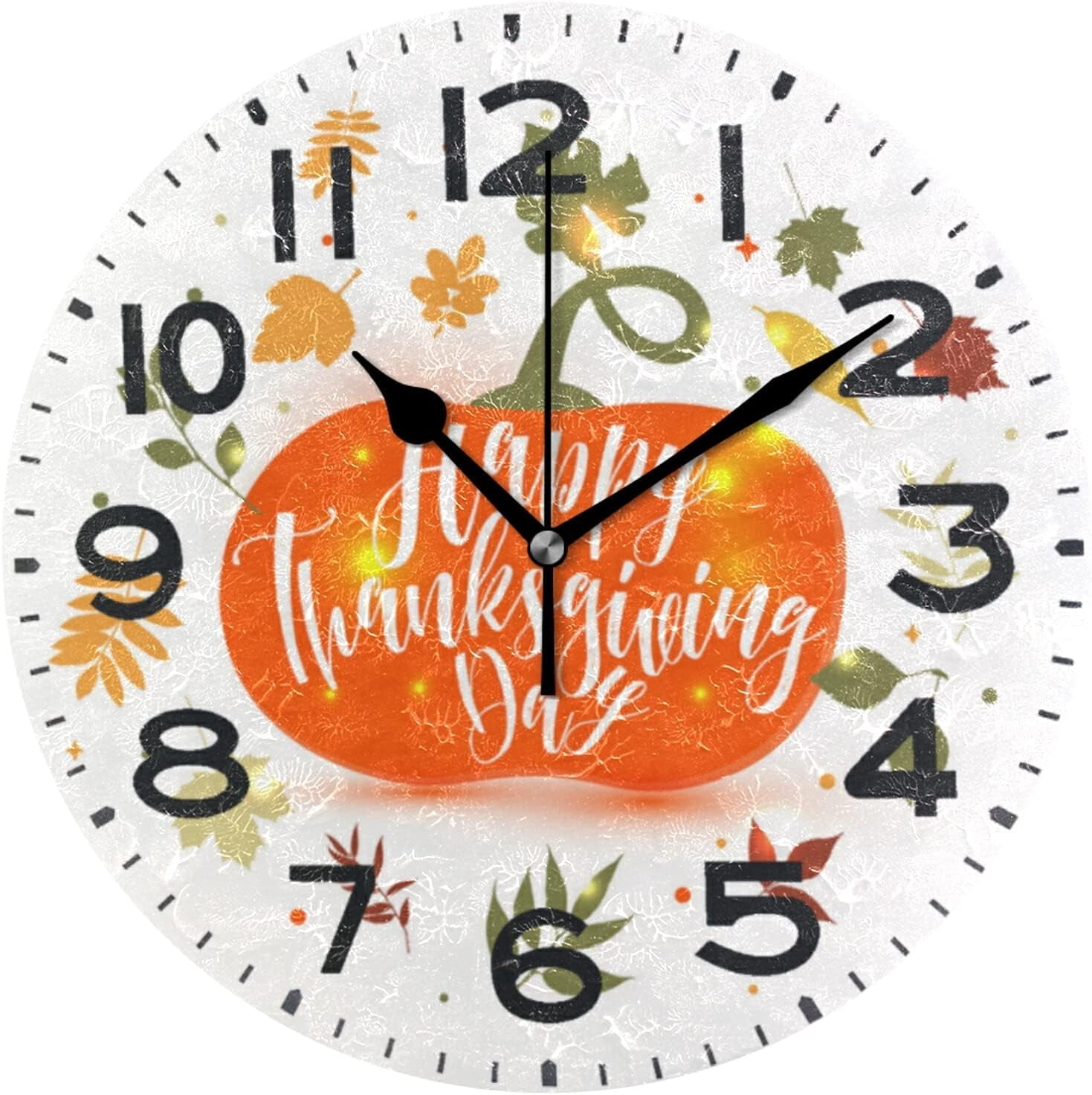 Dreamtimes Happy Thanksgiving Pumpkin Leaves Round Wall Clock, 10 Inch ...