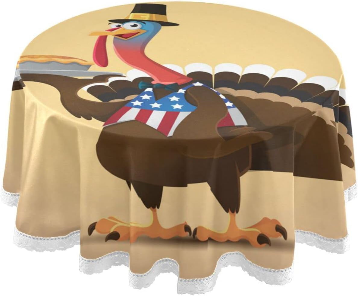 Dreamtimes Happy Thanksgiving Turkey Round Tablecloth 60", Table Cover ...