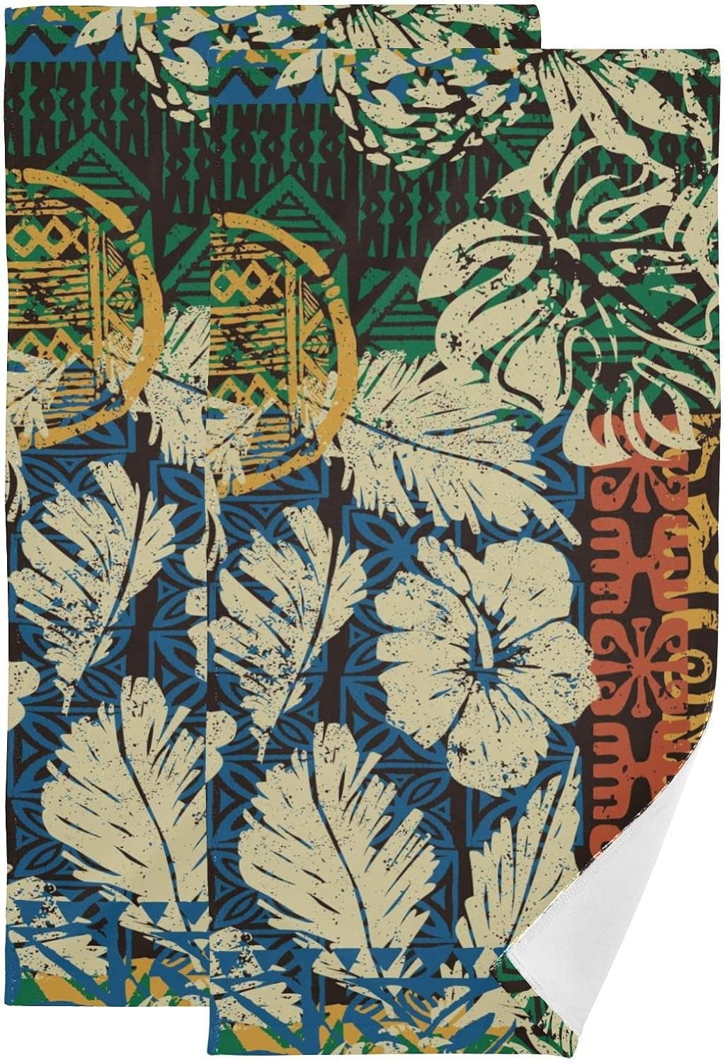 Dreamtimes Hawaii Tribal Hibiscus Hand Towels 2 PCS, Patchwork Abstract ...