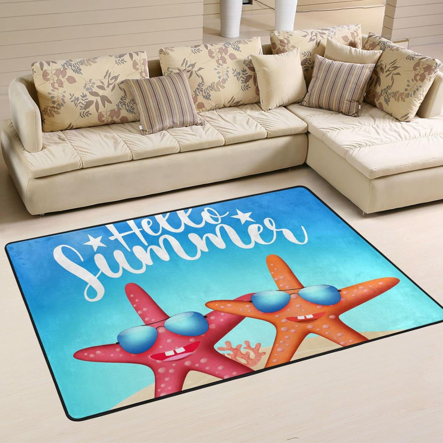 Dreamtimes Hello Summer Area Rug 72x48in Funny Sunglasses Starfish Non ...