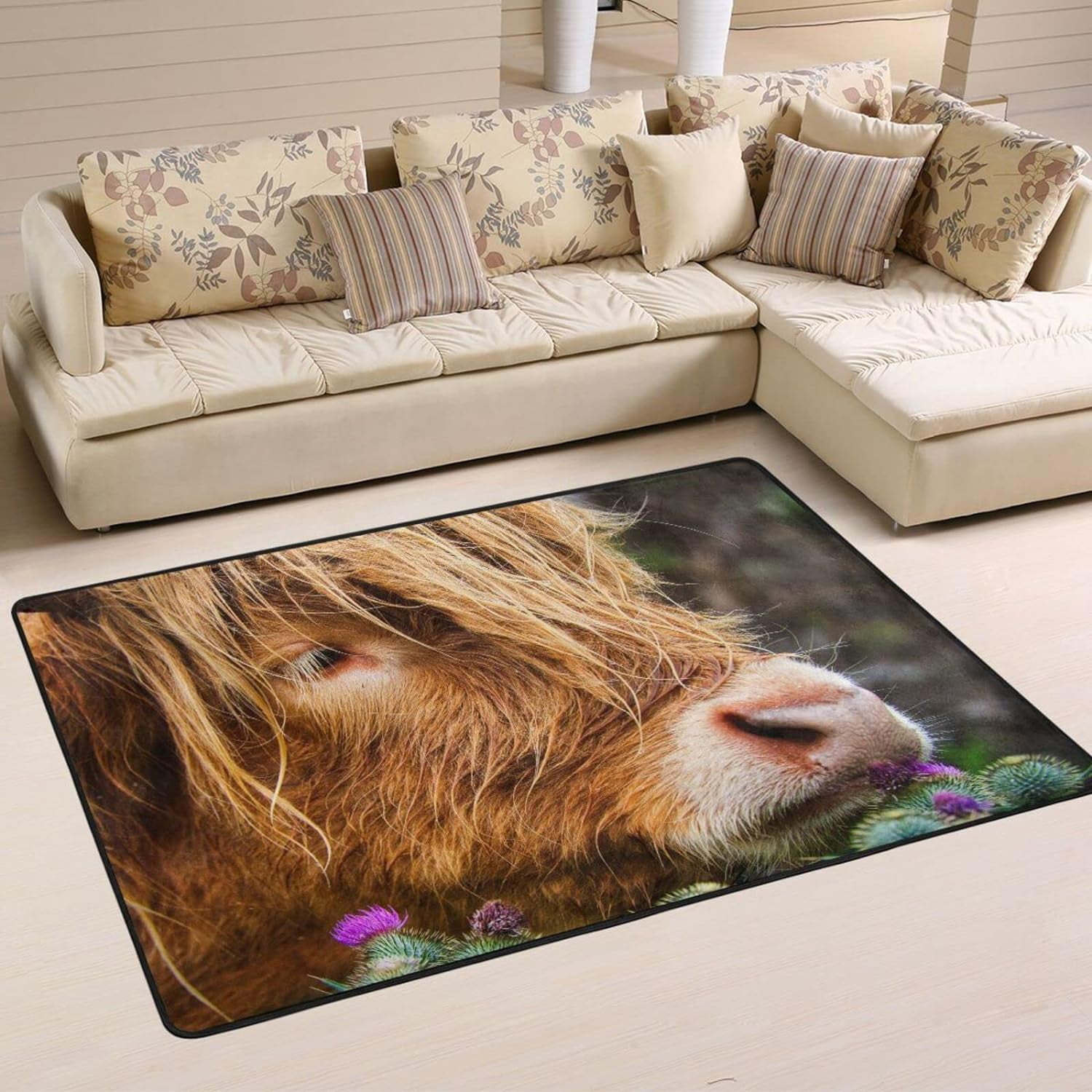 Dreamtimes Highland Cow Cattle Non-Slip Area Rug Funny Animal Meadow ...