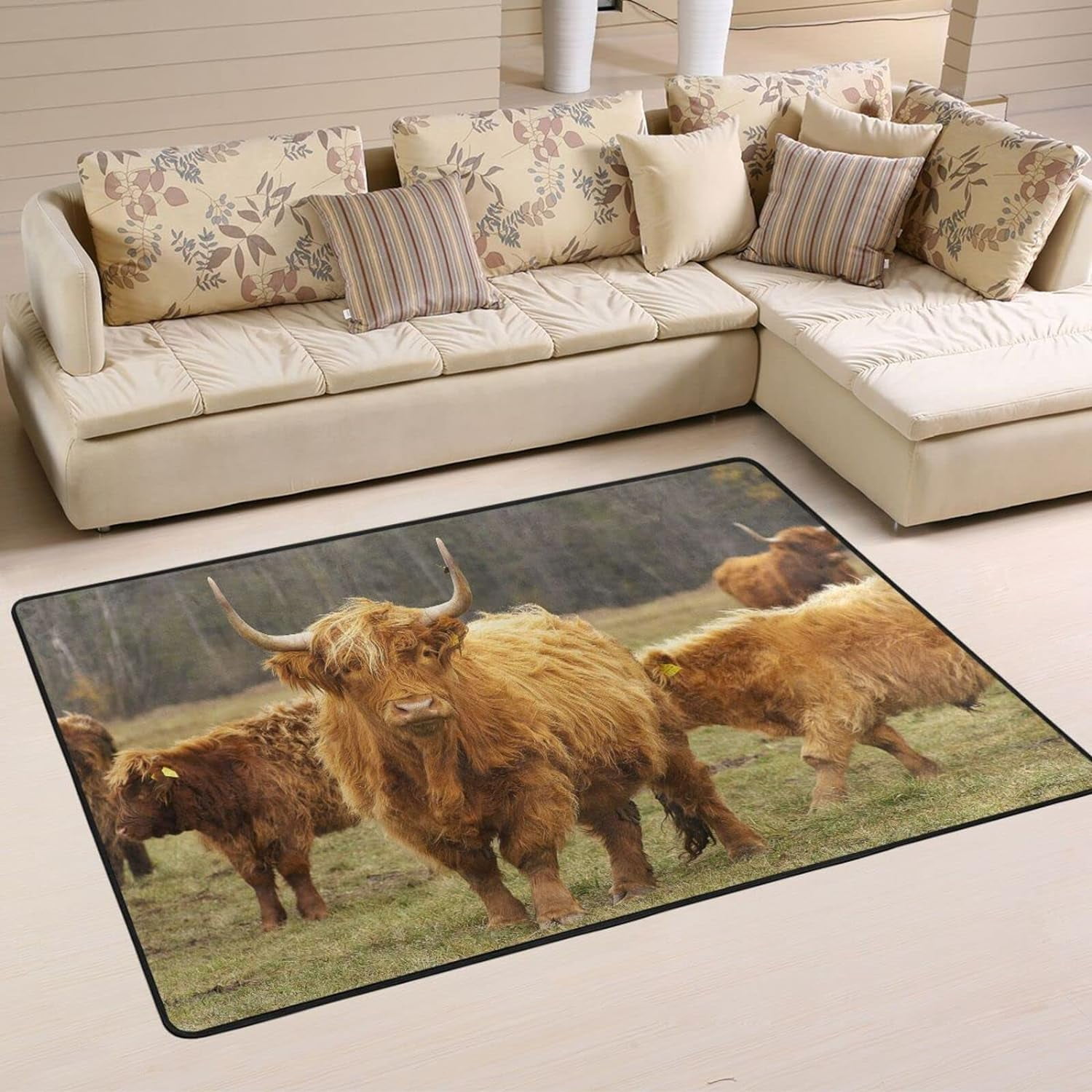 Dreamtimes Highland Cow Cattle Non-Slip Area Rug Pasture Animal Floor ...