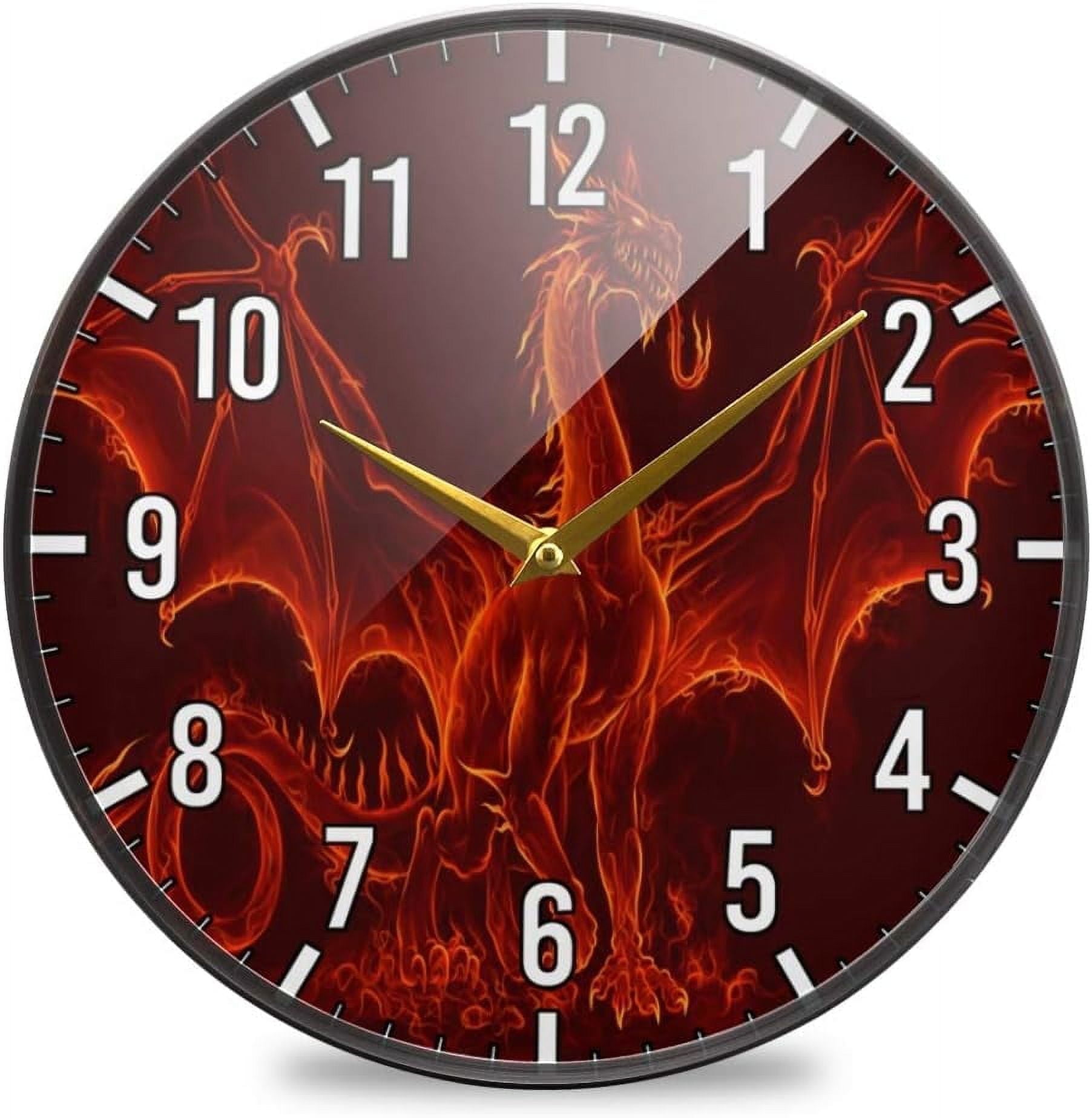 Dreamtimes Home Decor Fire Medieval Dragon Wall Clock, Silent Non ...