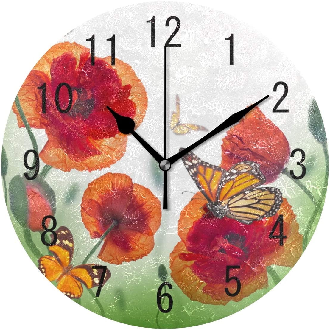 Dreamtimes Home Decor Red Poppy Flower Butterfly Round Acrylic 10 Inch ...