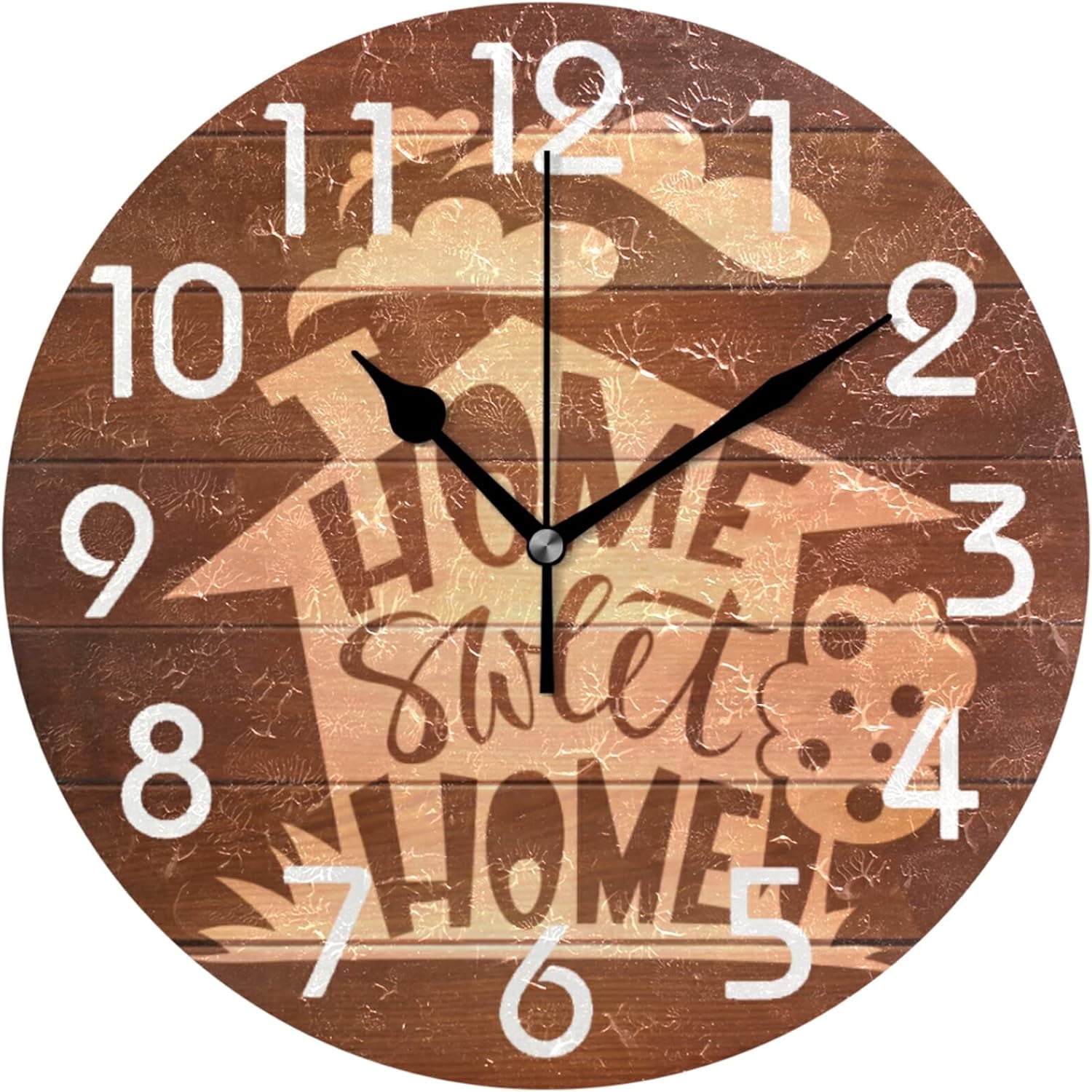 Dreamtimes Home Sweet Home Wood Round Wall Clock, 10 Inch Battery ...