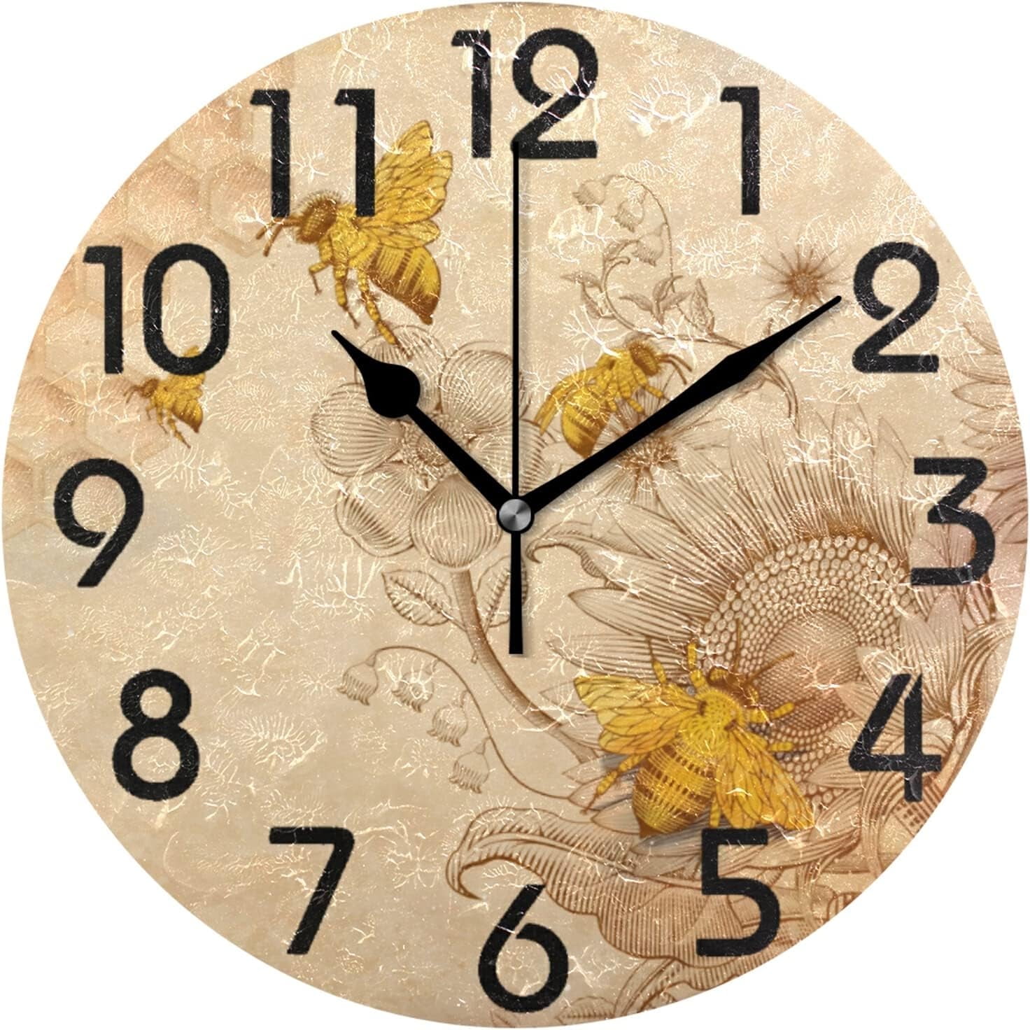 Dreamtimes Honey Bees and Wildflowers Retro Round Wall Clock, 10 Inch ...