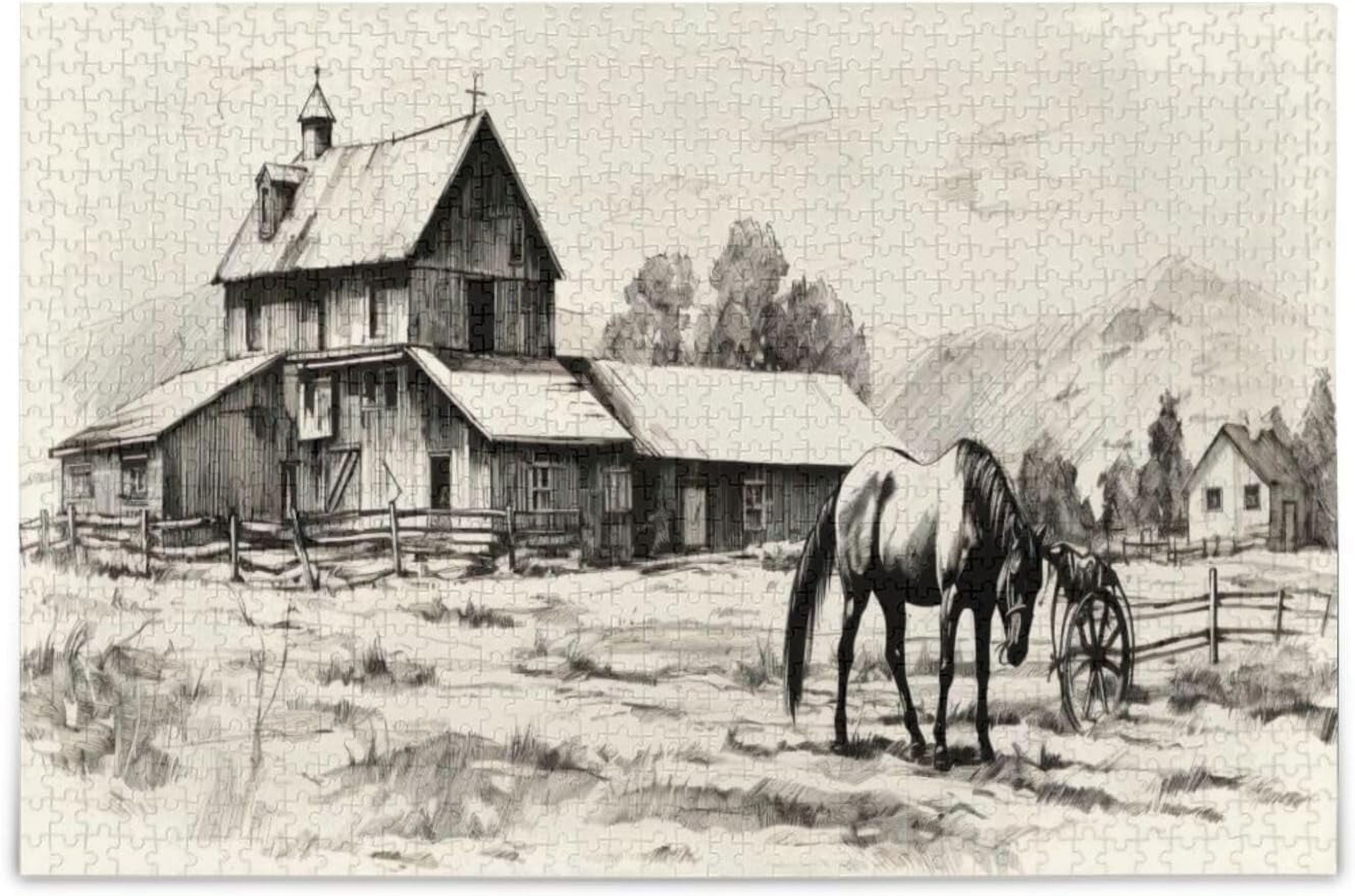 Dreamtimes Horse and Barn Puzzle 500 Pieces - Wooden Jigsaw Puzzles for ...