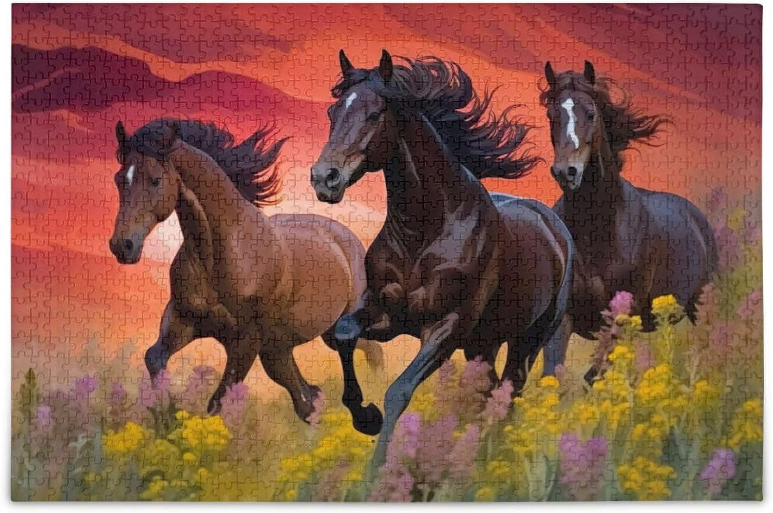 Dreamtimes Horses Running in Field Puzzle 500 Pieces - Wooden Jigsaw ...