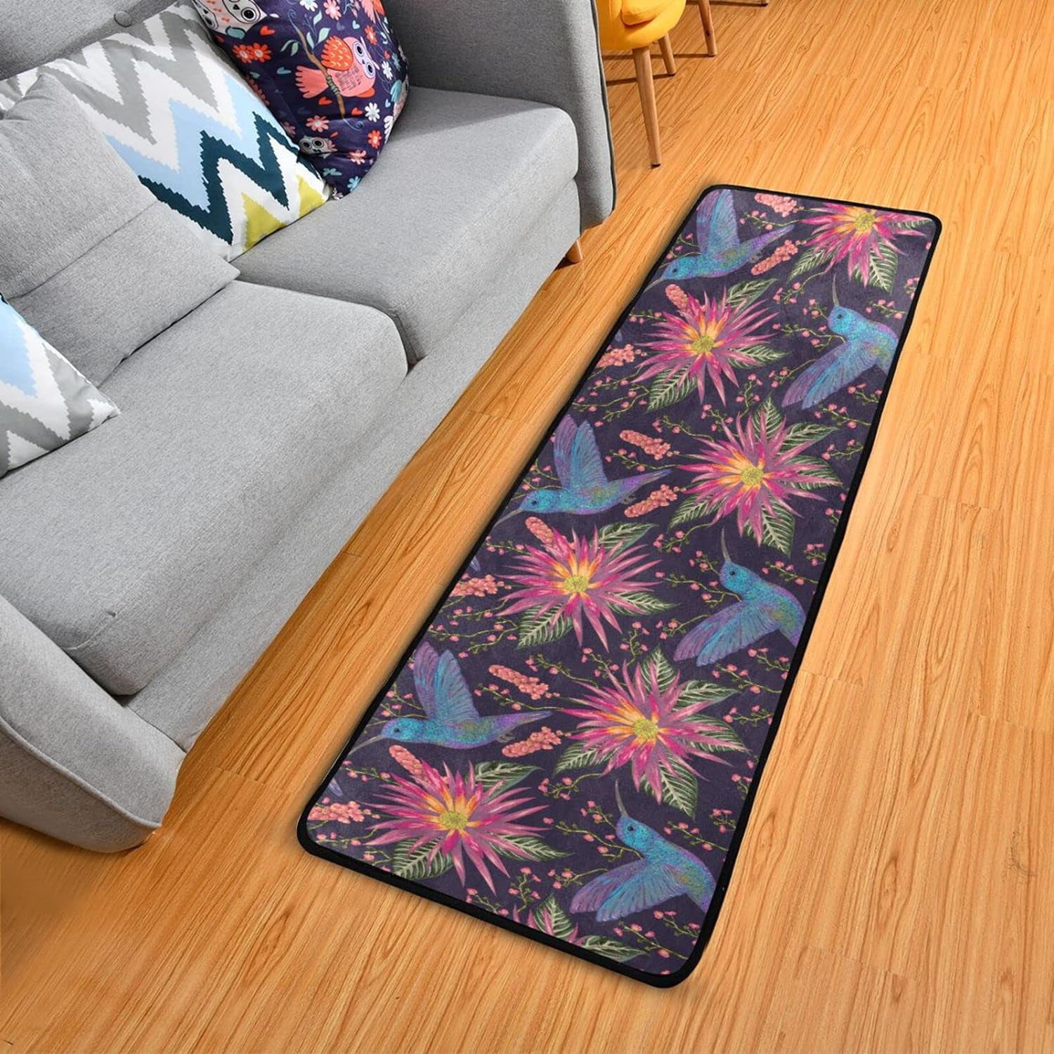 Dreamtimes Hummingbird Tropical Flowers Hallway Runner Rug 2'x6' Kitchen Rug with Rubber Backing ...