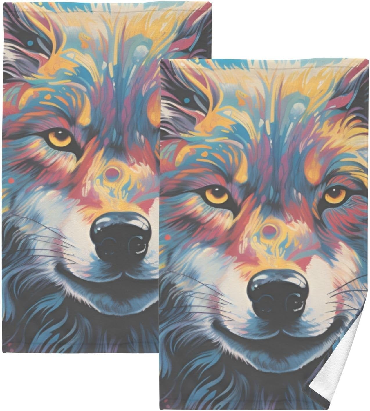Dreamtimes Hyperspace Wolf Bath Towels Set 16×28 inches, Cotton Face ...