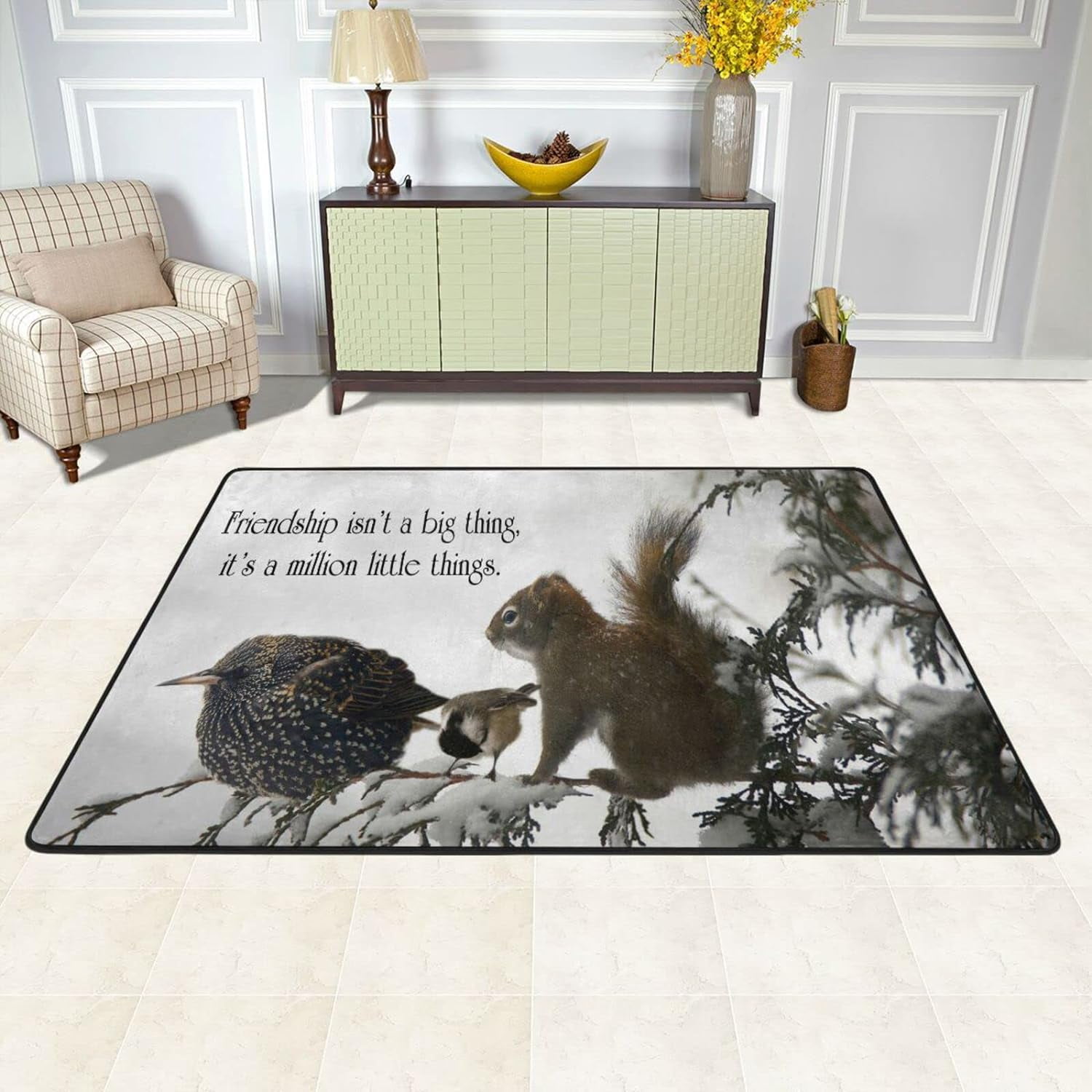 Dreamtimes Inspirational Quote Friendship Non-Slip Area Rug Squirrel ...