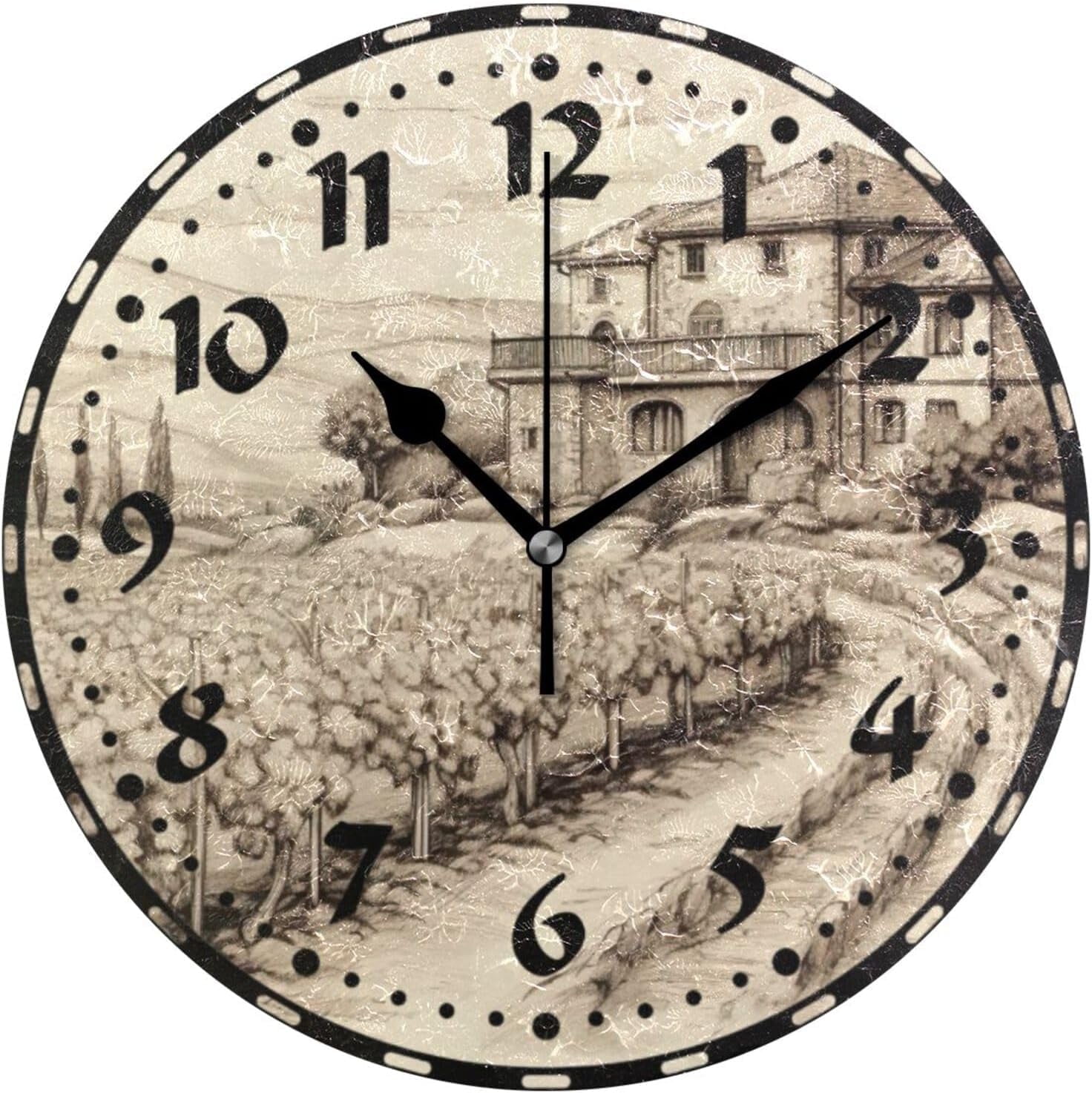 Dreamtimes Italian Vintage Drawing Wall Clock, Silent Non Ticking 10 ...