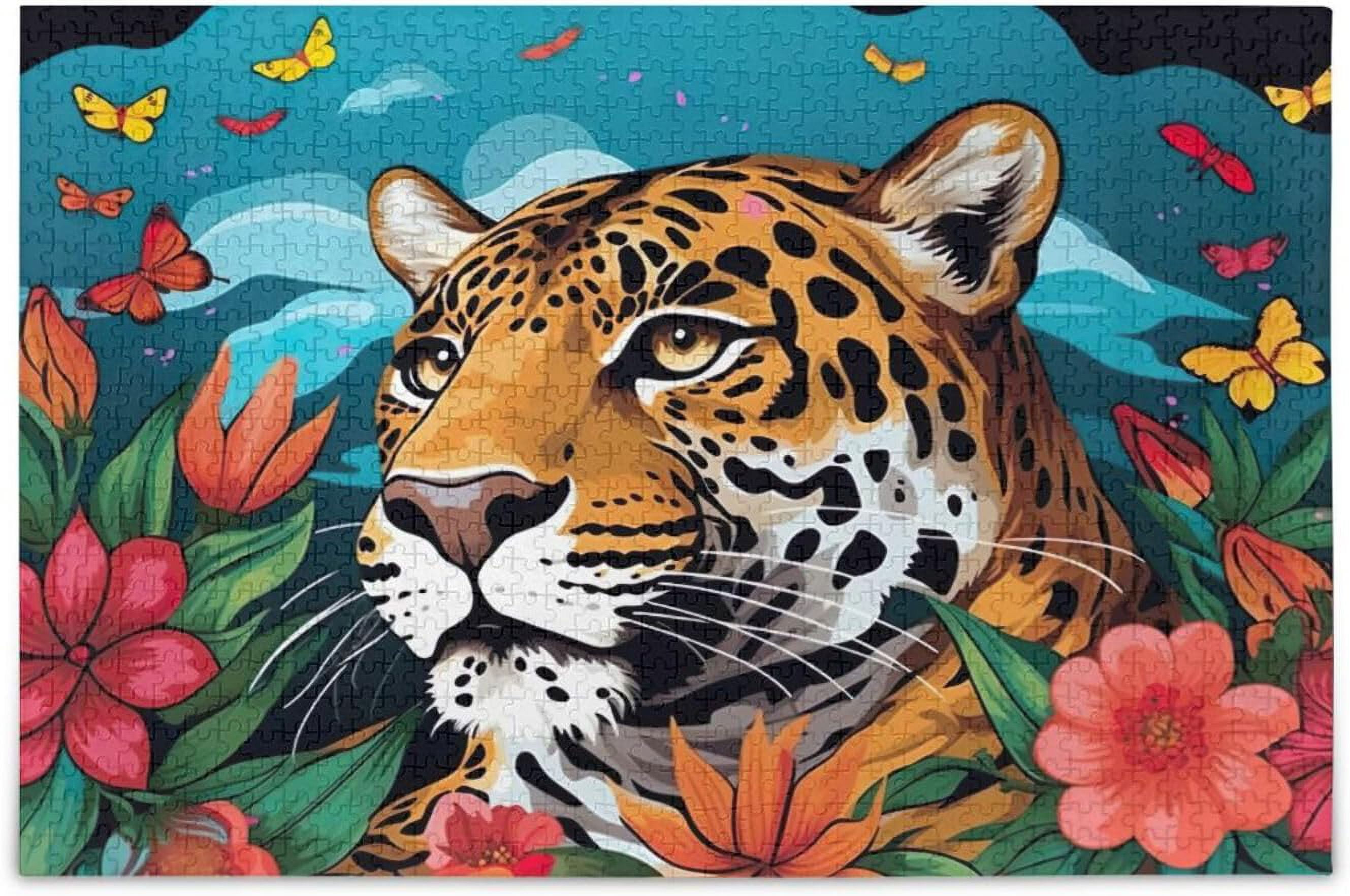 Dreamtimes Jaguar and Flowers Puzzle 500 Pieces - Wooden Jigsaw Puzzles ...