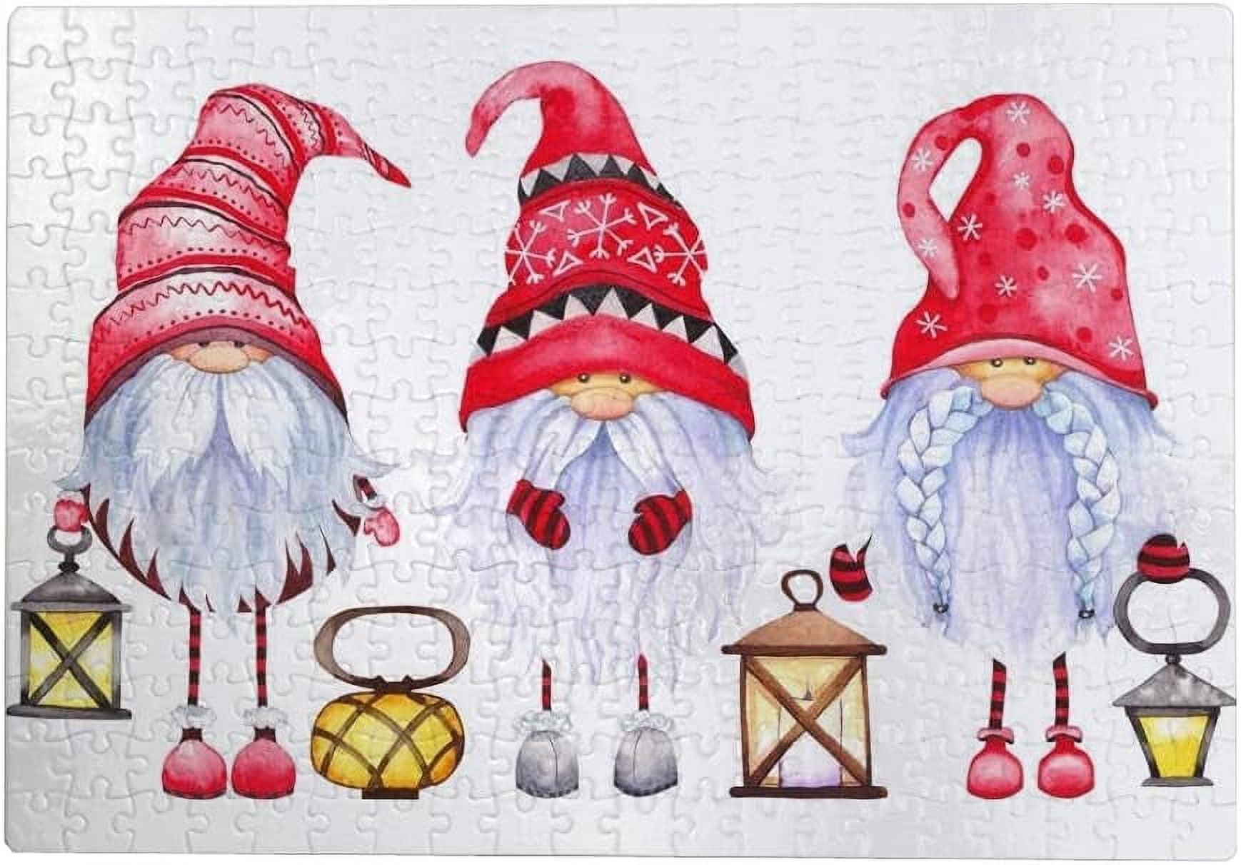 Dreamtimes Jigsaw Puzzles Artwork Gift for Adults Teens Three Christmas Gnomes Wooden Puzzle ...