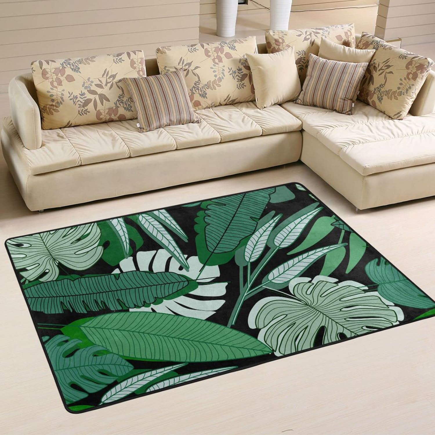 Dreamtimes Jungle Palm Leaf Area Rug 72x48in Unique Green Plants Non ...