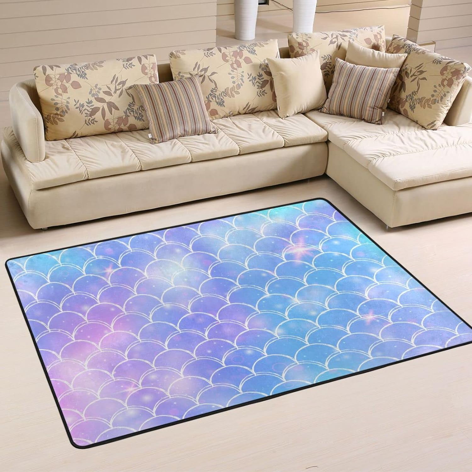 Dreamtimes Kawaii Mermaid Tail Non-Slip Area Rug Scales Colorful Floor ...