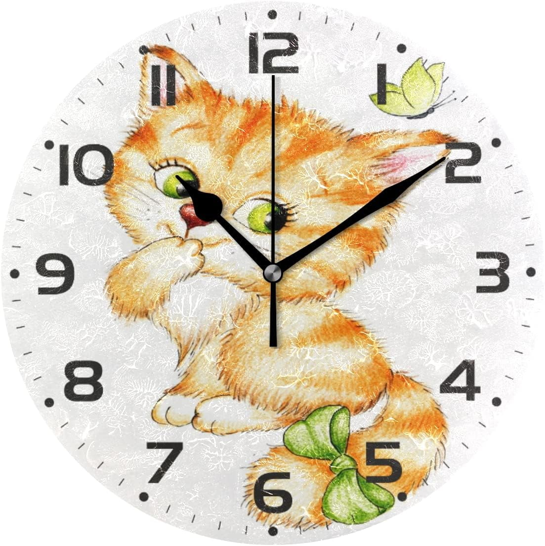Dreamtimes Kitten Cat Butterfly Wall Clock, 10 Inch Silent Non Ticking ...