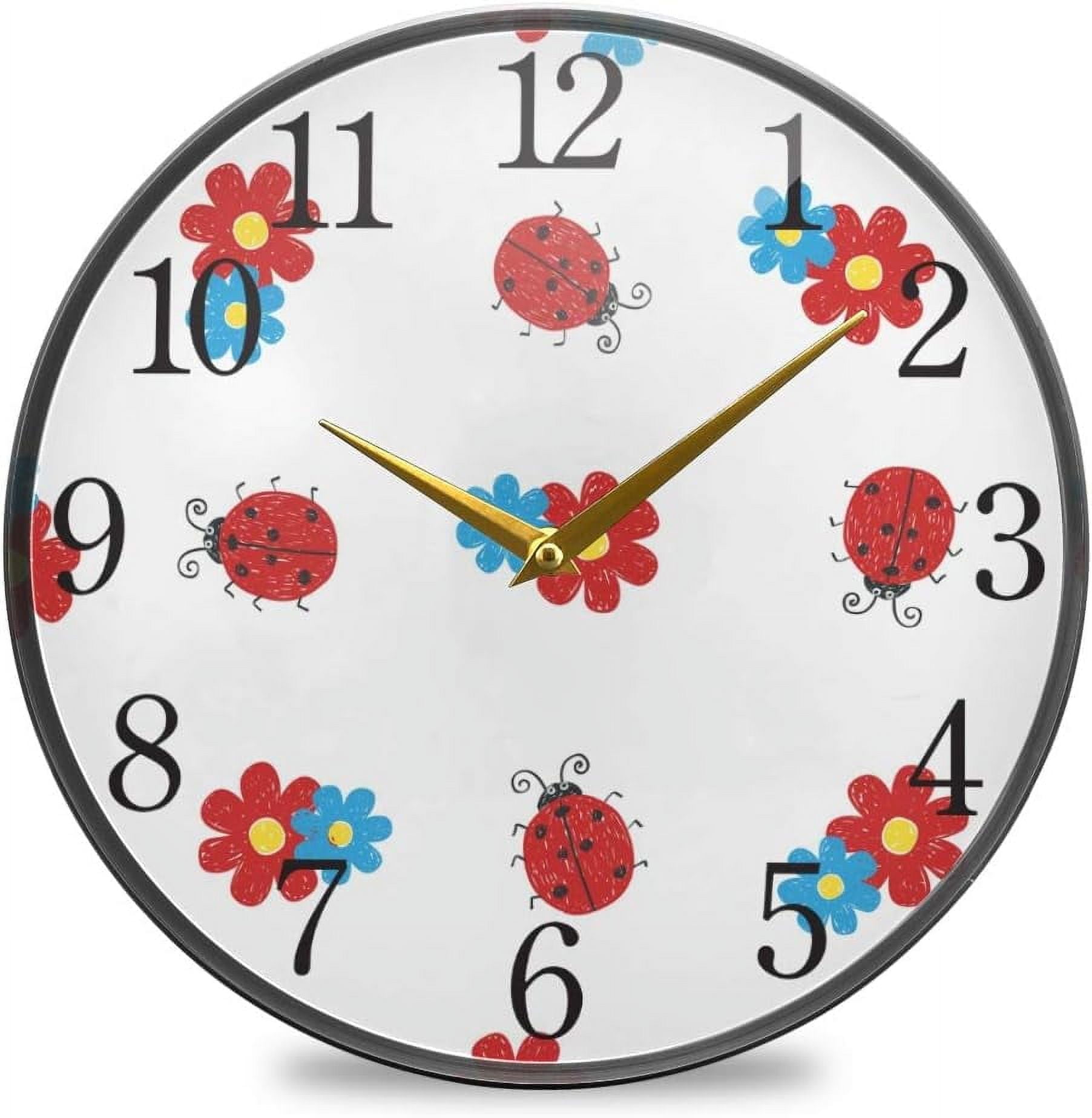 Dreamtimes Ladybug Florals Pattern Wall Clock Silent Non Ticking 10 ...