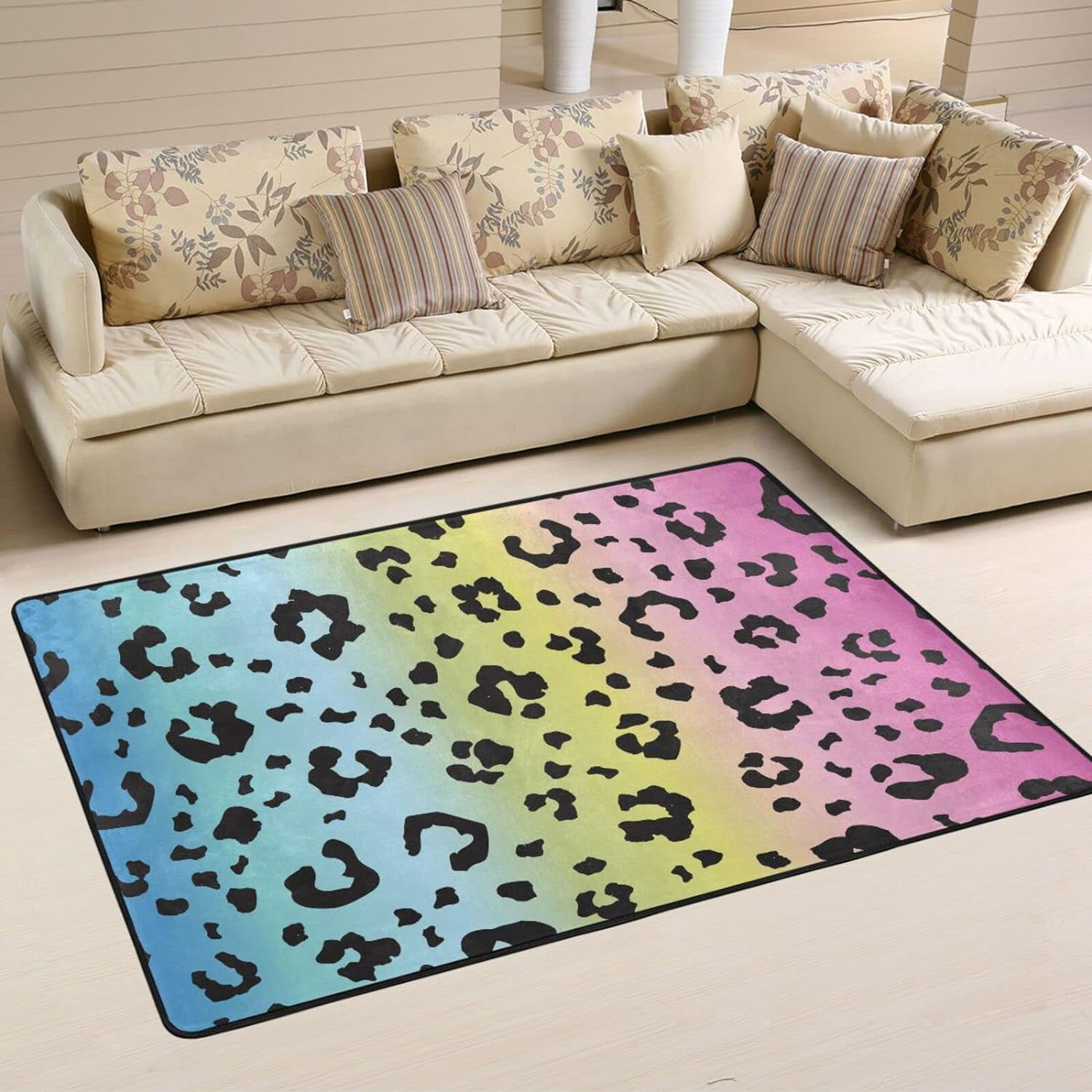 Dreamtimes Leopard Seamless Area Rug 72x48in Rainbow Printed Floor ...