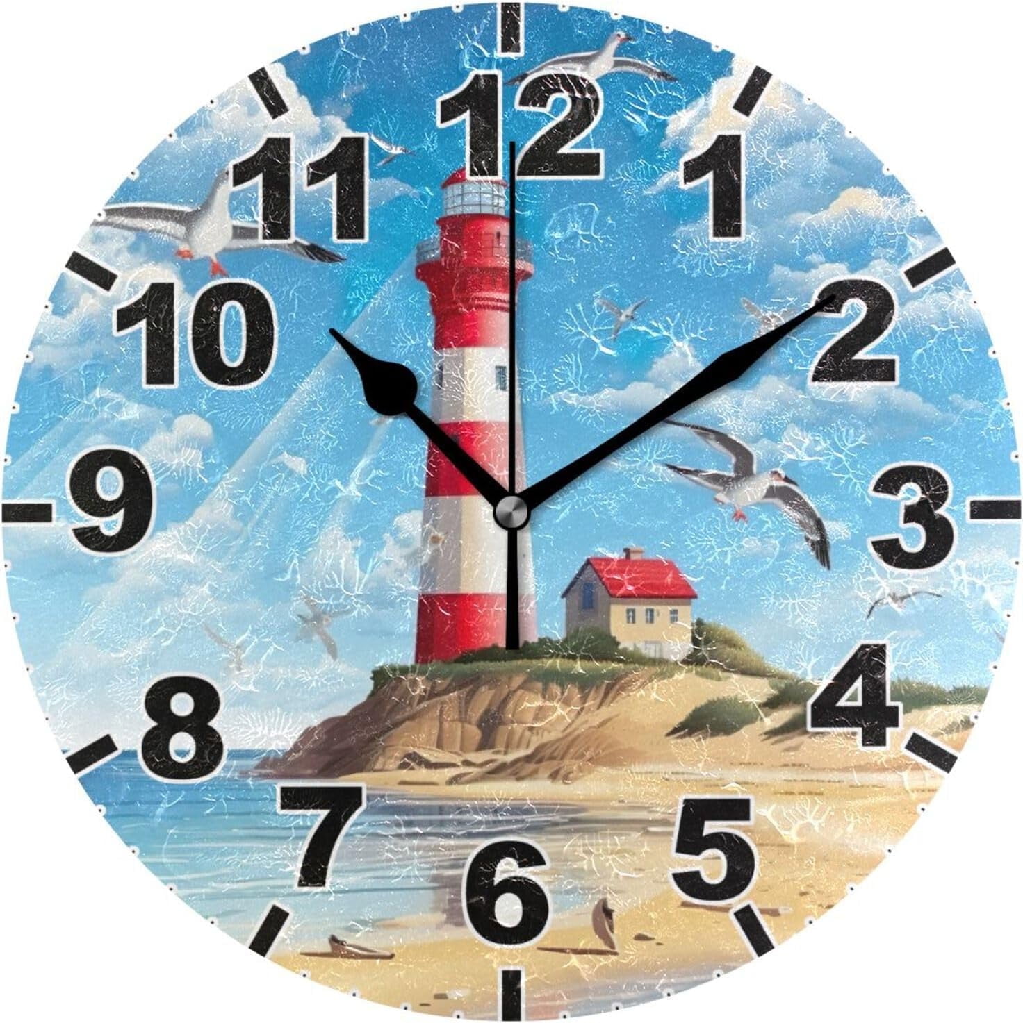 Dreamtimes Lighthouse on Sunny Day Round Wall Clock, Battery Operated ...