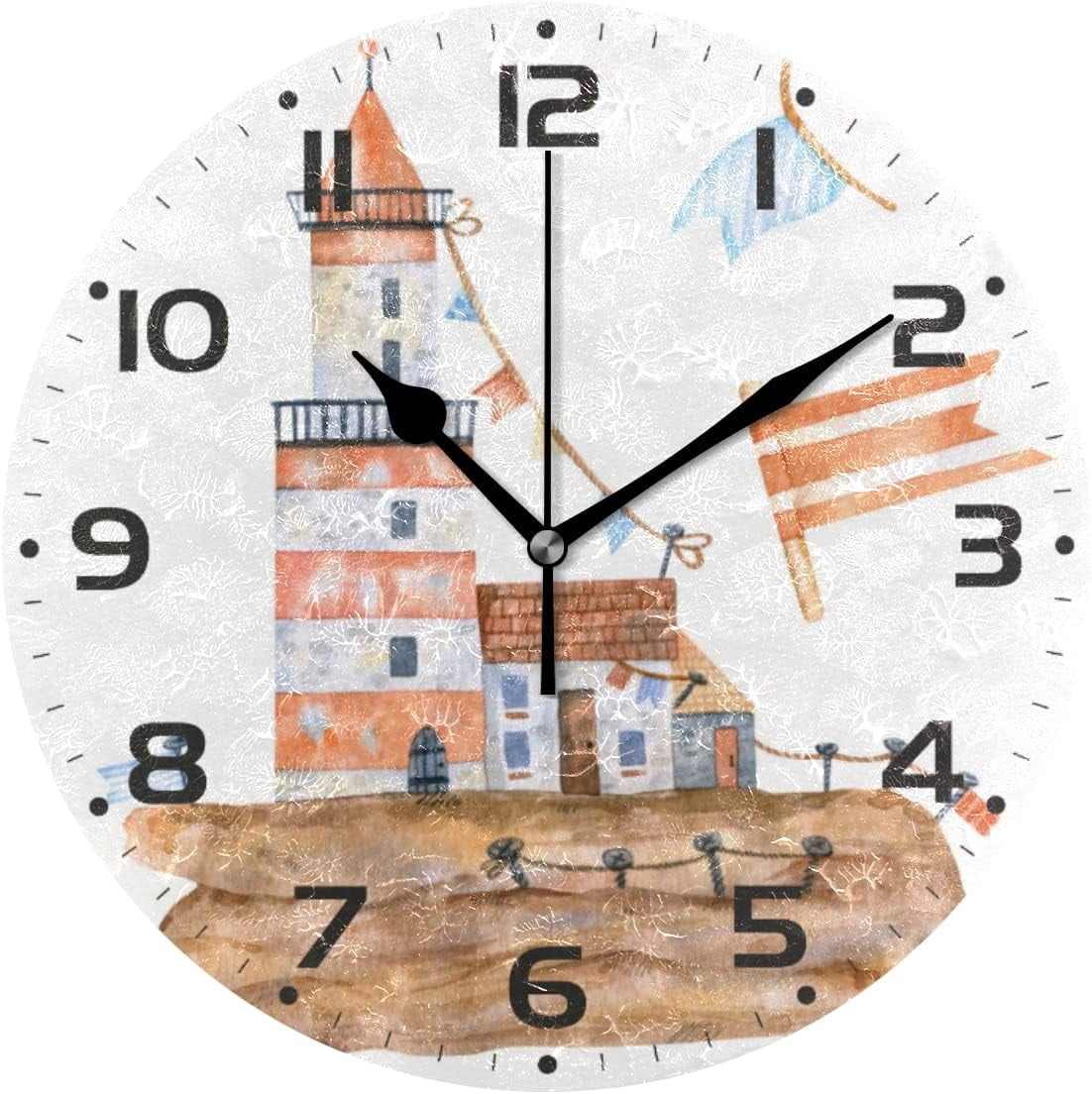 Dreamtimes Lighthouse Wall Clock, 10 Inch Silent Non Ticking Round ...