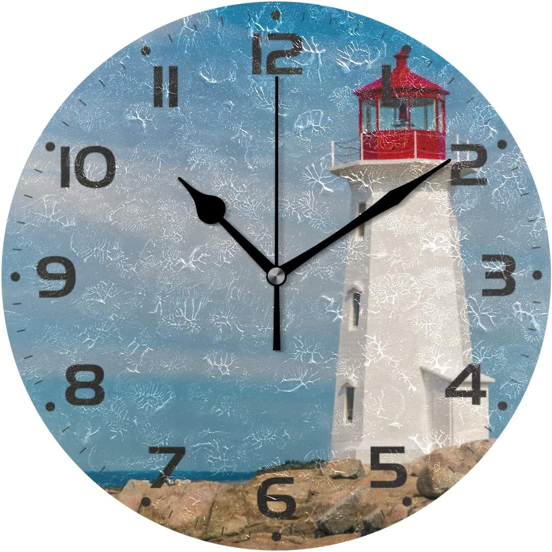 Dreamtimes Lighthouse Wall Clock, 10 Inch Silent Non Ticking Round ...