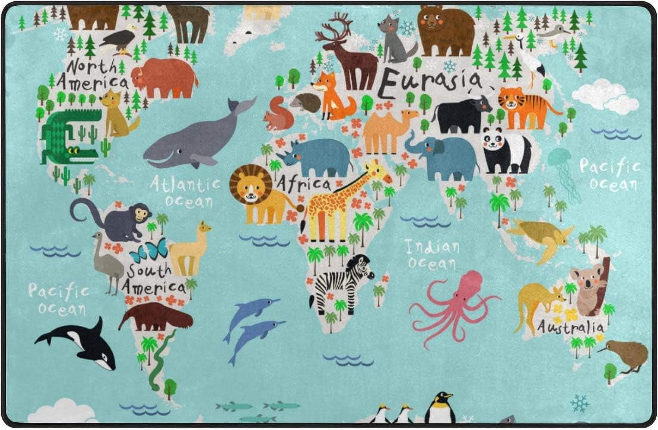 Dreamtimes Lightweight Soft Area Rugs 31x20 Inch, Cute Animals World ...