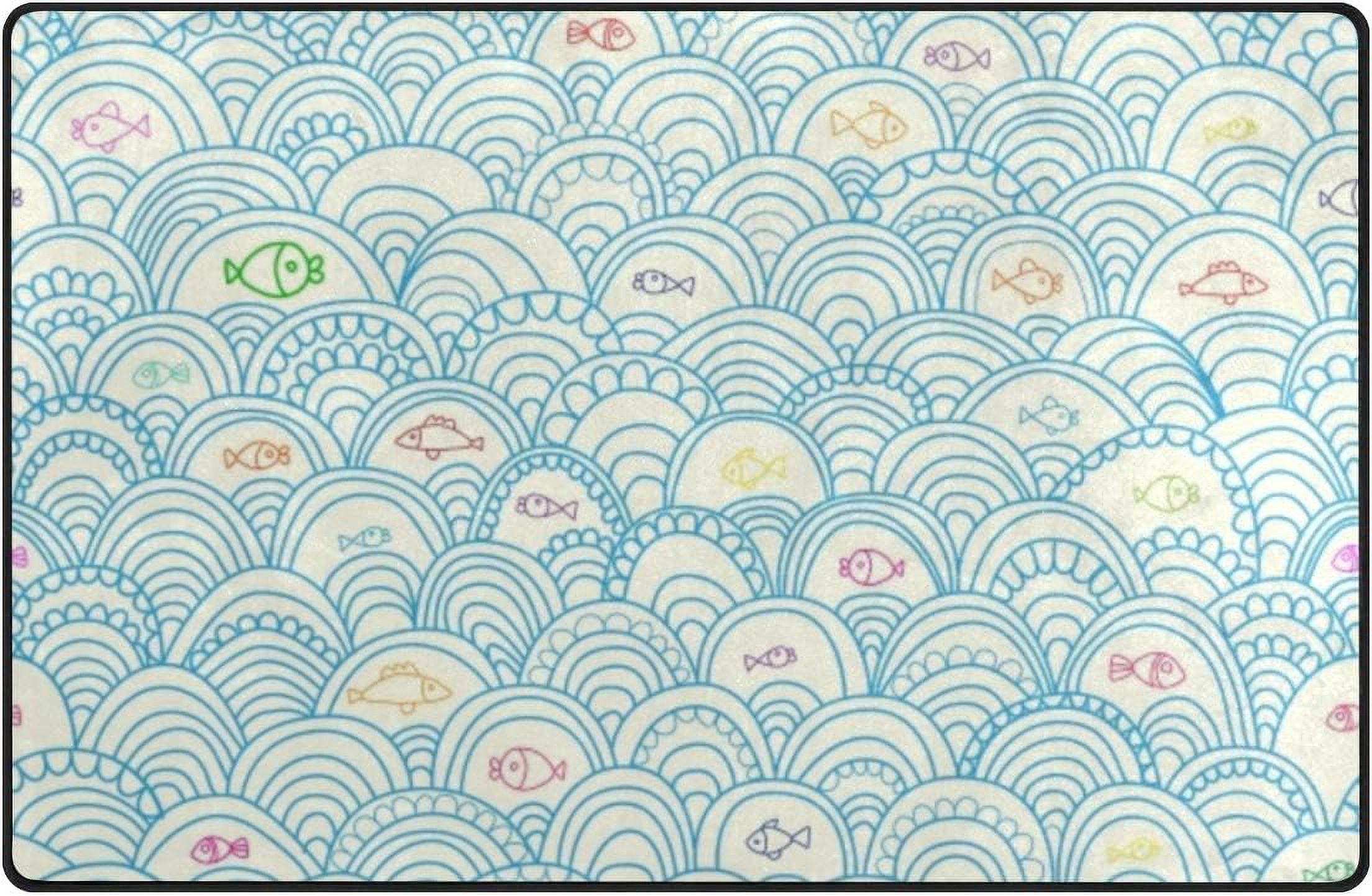 Dreamtimes Lightweight Soft Area Rugs 31x20 Inch, Fish and Waves Floor ...